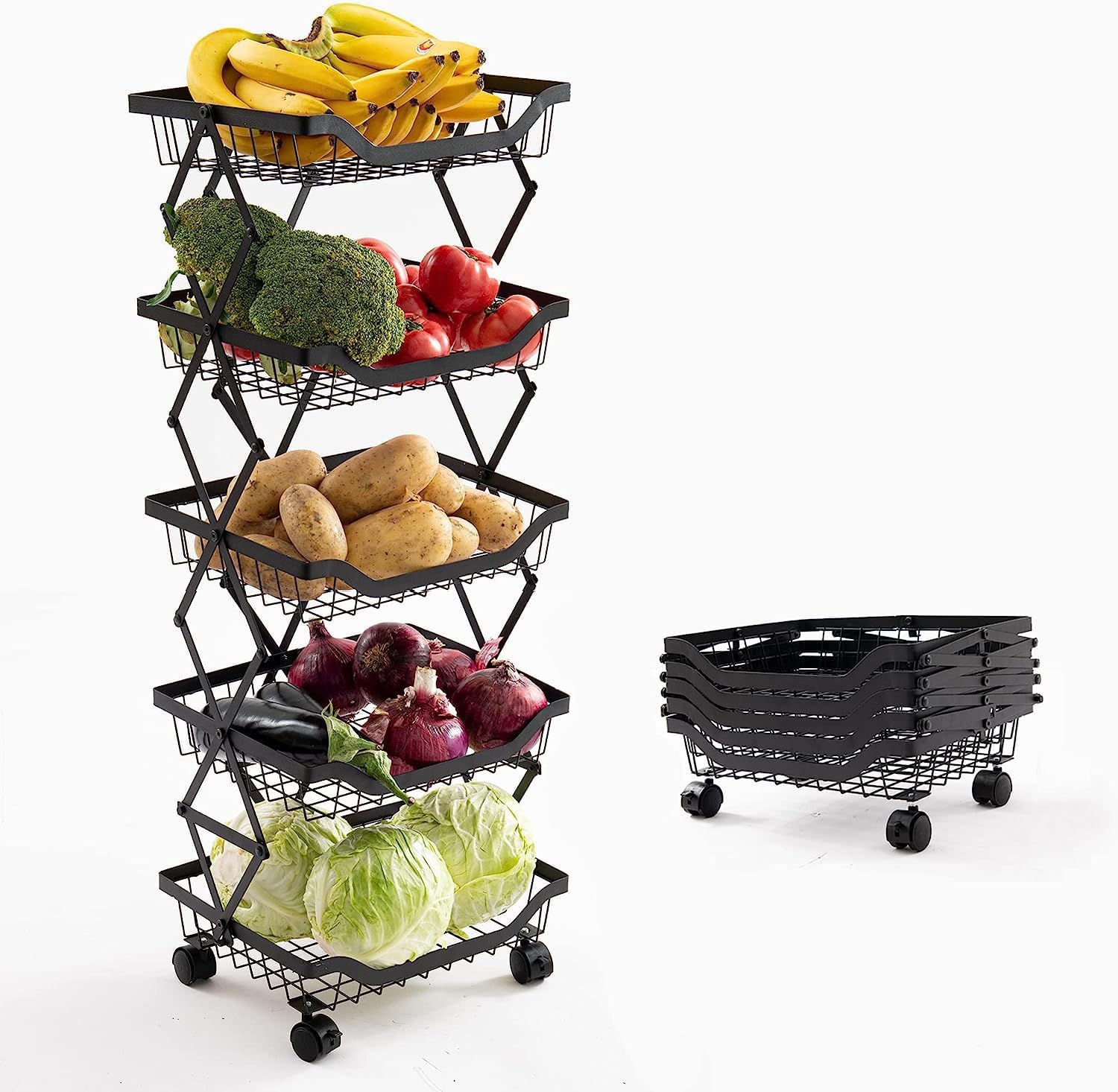 Amazon.com: Vegetable and Fruit Storage Basket, 5 Tier Foldable Pantry ...