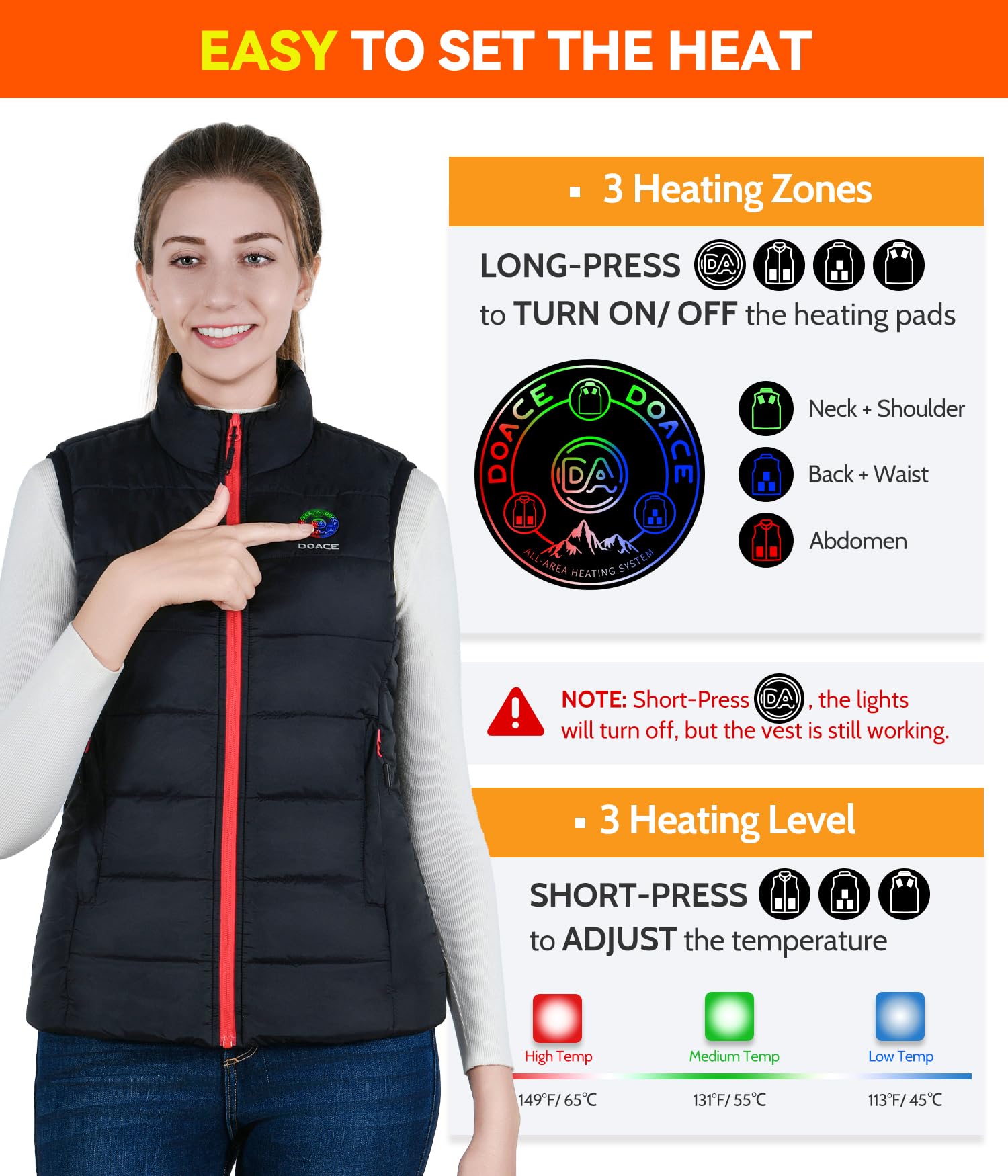 DOACE Heated Vest for Women, Smart Electric Heating Vest Rechargeable ...