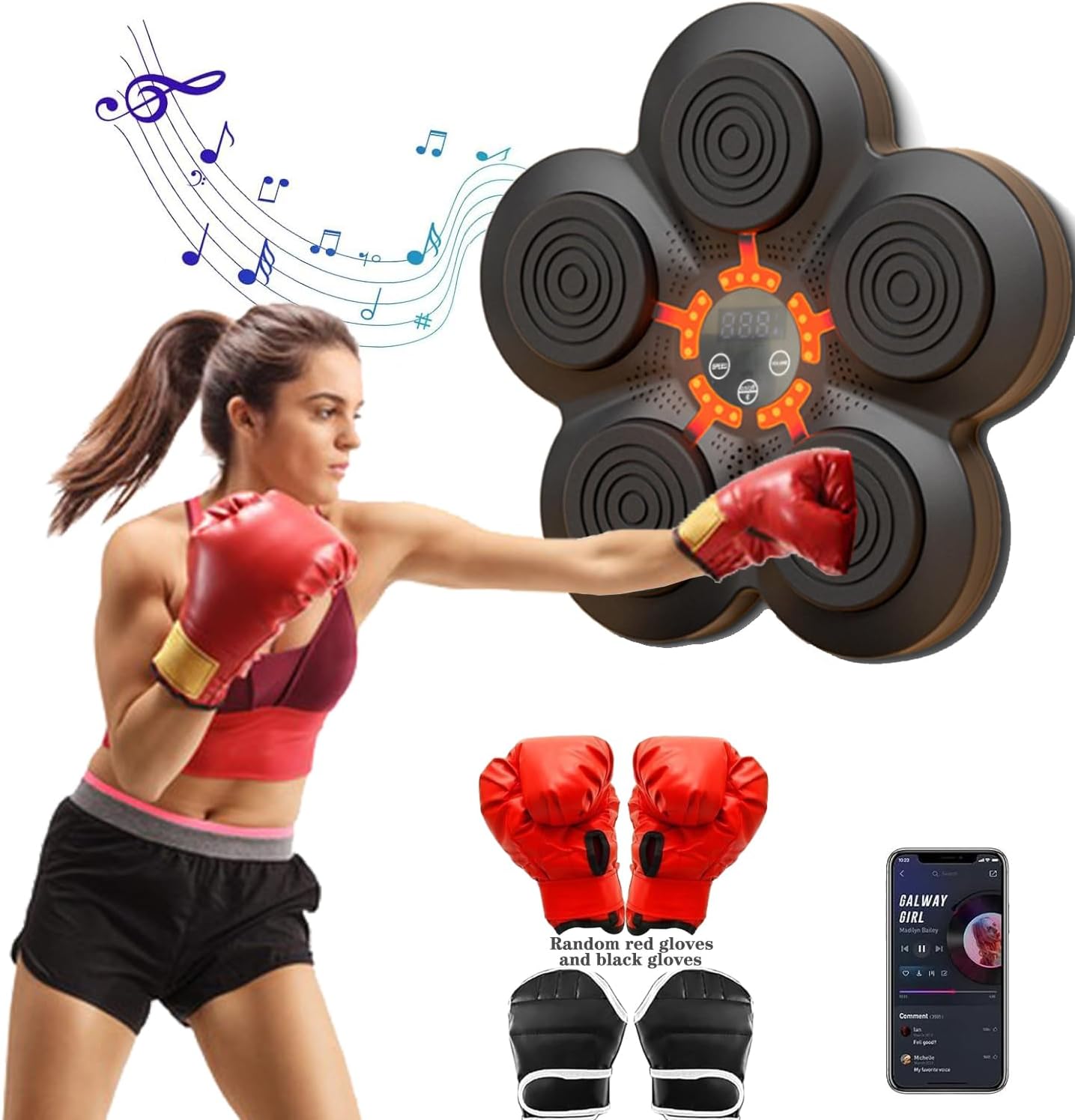 Music Boxing Machine with Boxing Gloves, Wall Mounted Smart Bluetooth ...