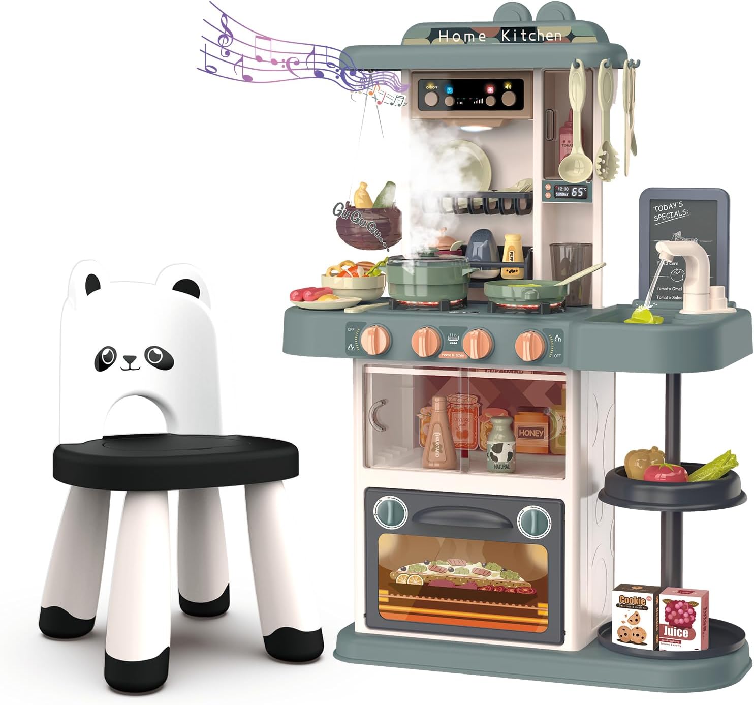 Amazon.com: Kids Play Kitchen Set with Chair, Realistic Utensils ...