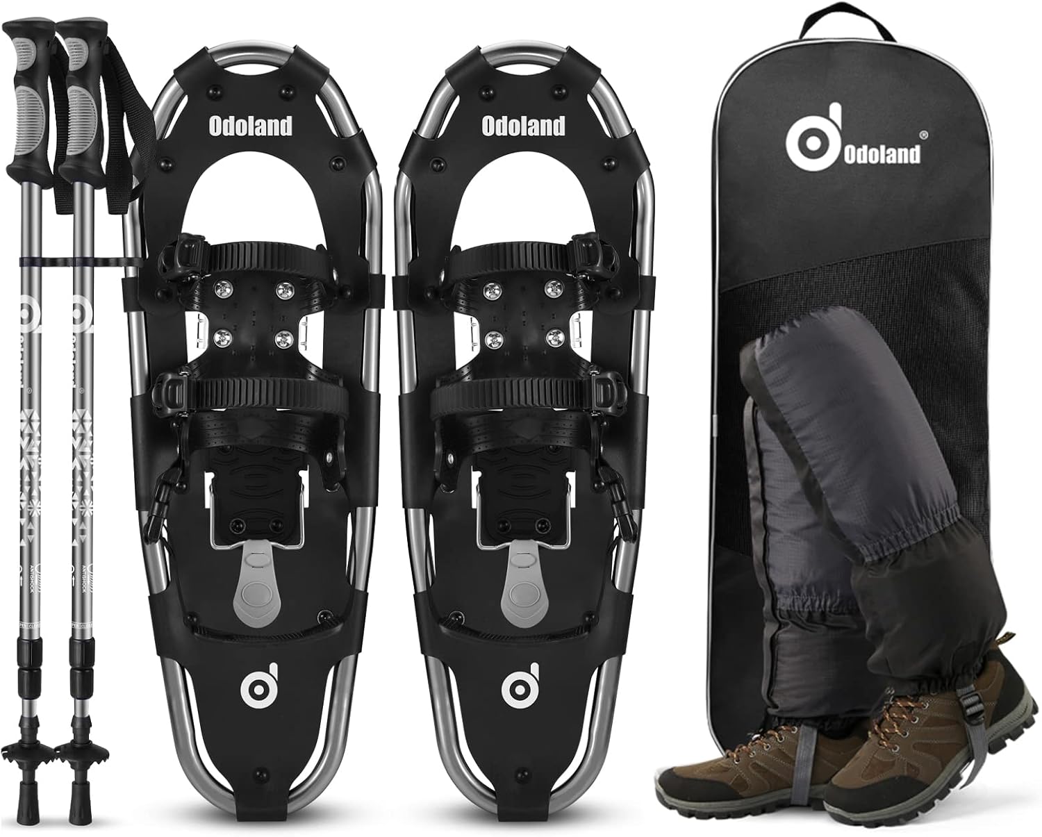 Odoland 4-in-1 Lightweight Snow Shoes Set for Men Women Youth, Easy to ...