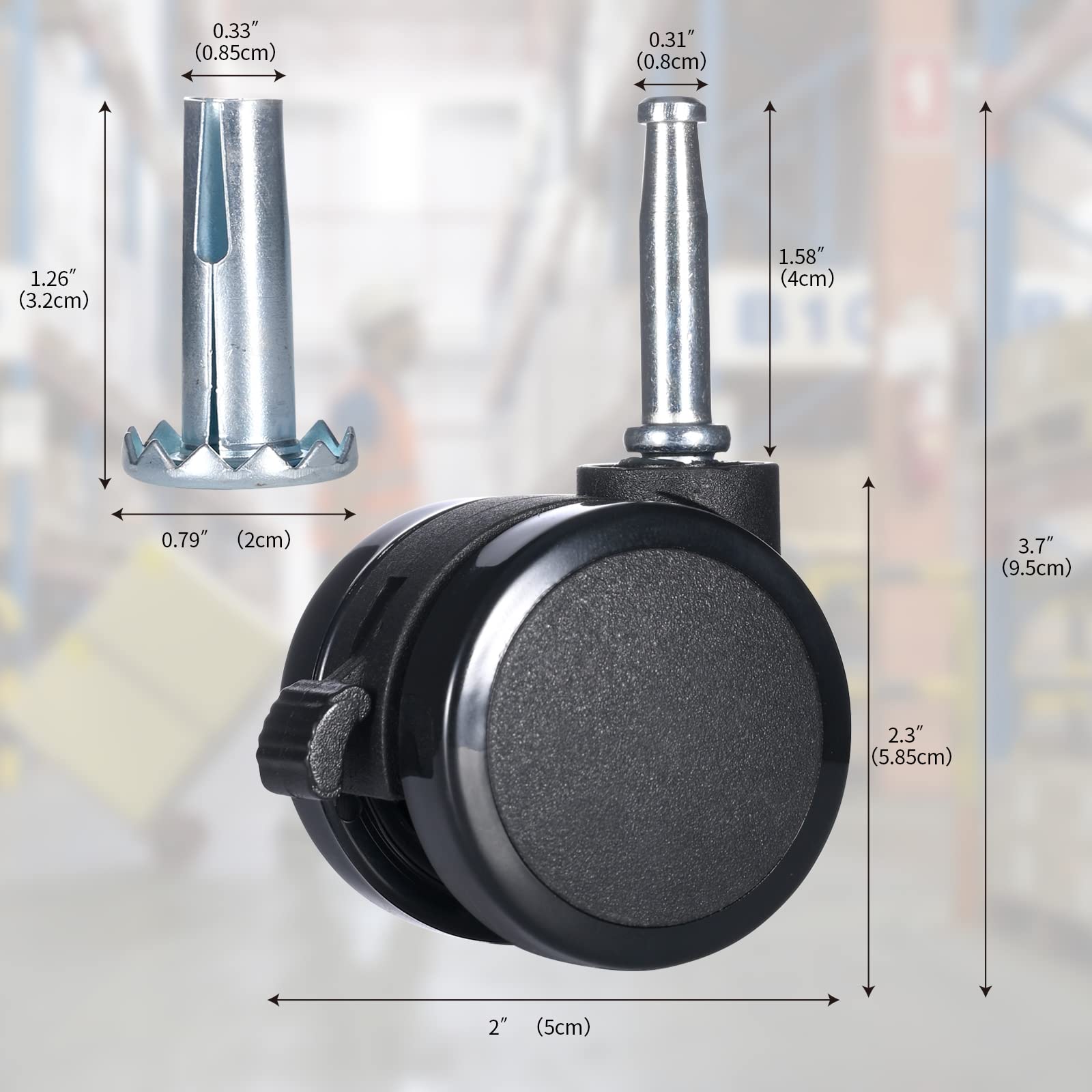 Stem Casters With Brake Skelang 2-Inch Ball Casters With Brake - Grip ...