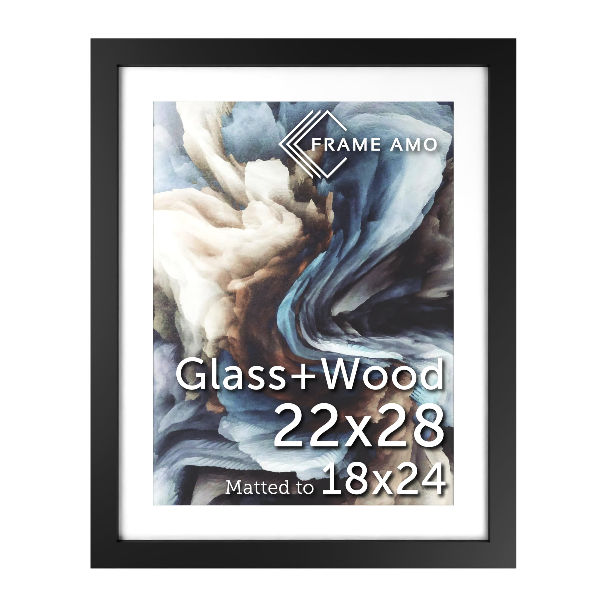 Amazon.com - Frame Amo 22x28 Black Solid Wood Poster Frame, White Mat ...