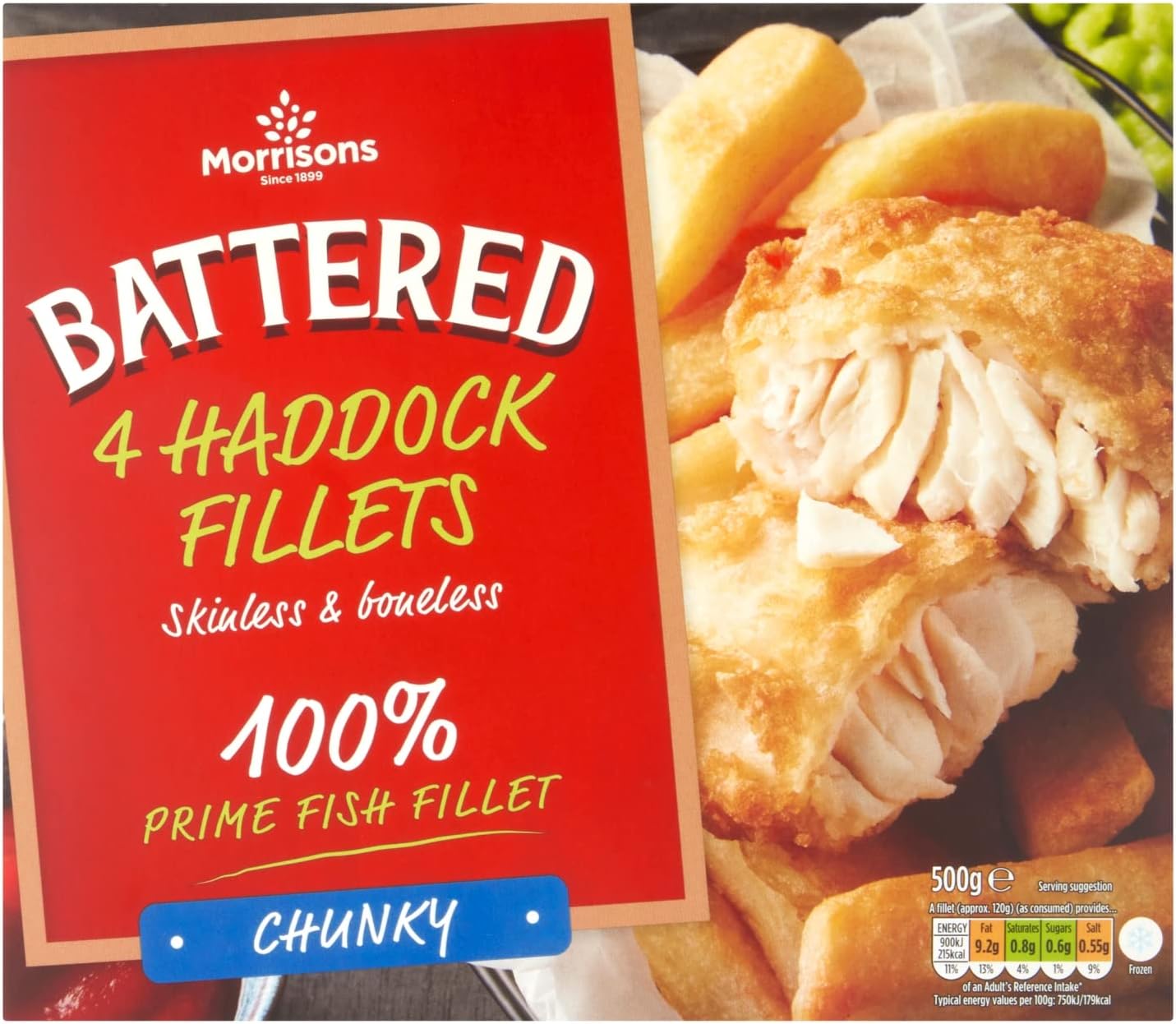 Morrisons Battered Chunky Haddock Fillets, 4 x 125g (Frozen) : Amazon ...