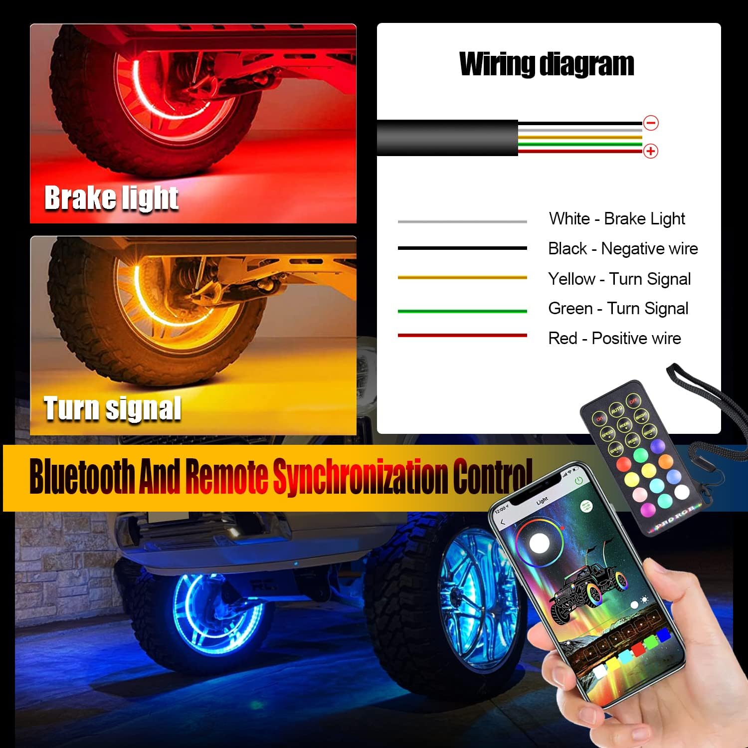Yiswhis – Kit de luces LED RGB de 17 pulgadas con señal de giro y ...