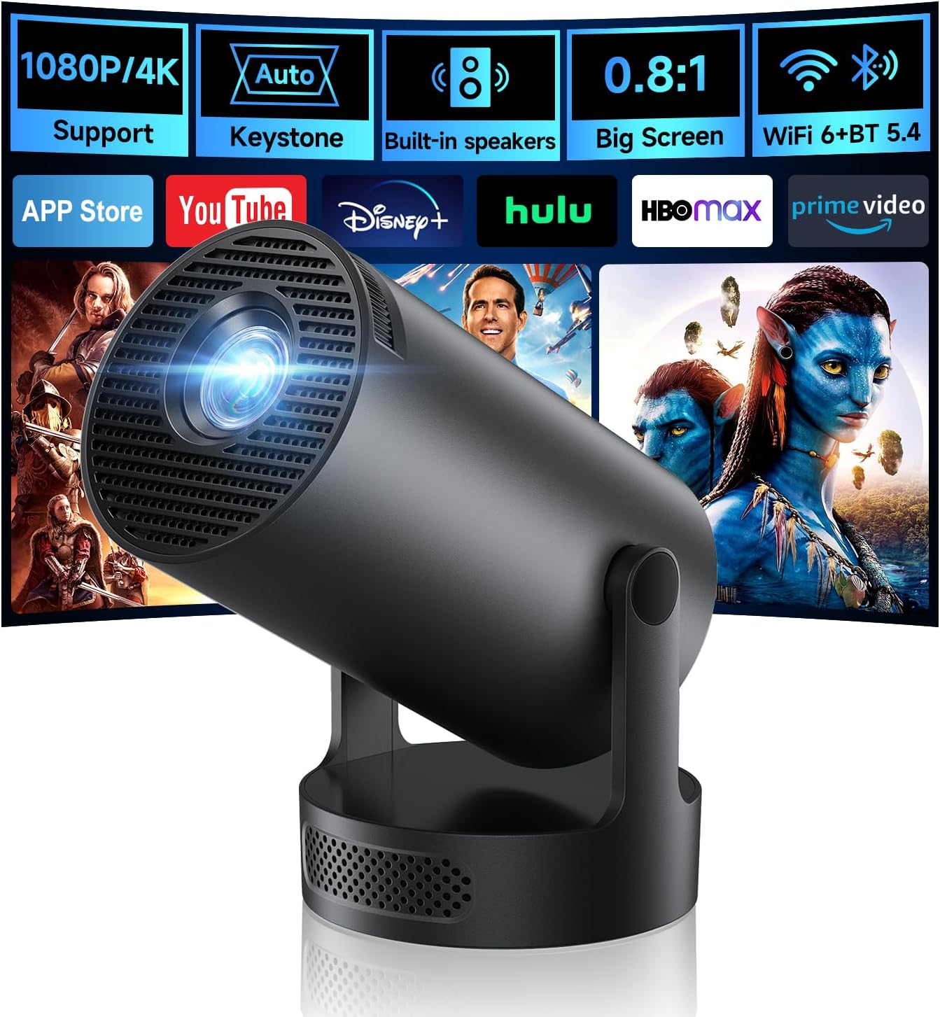 Kimwood Projector with Upgraded HiFi Speaker, [Built-in Apps] Support ...