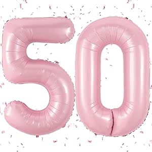 Amazon.com: Pink Number 50 Balloon,40Inch Large Light Pink Foil 50th Birthday Balloons,Pastel ...