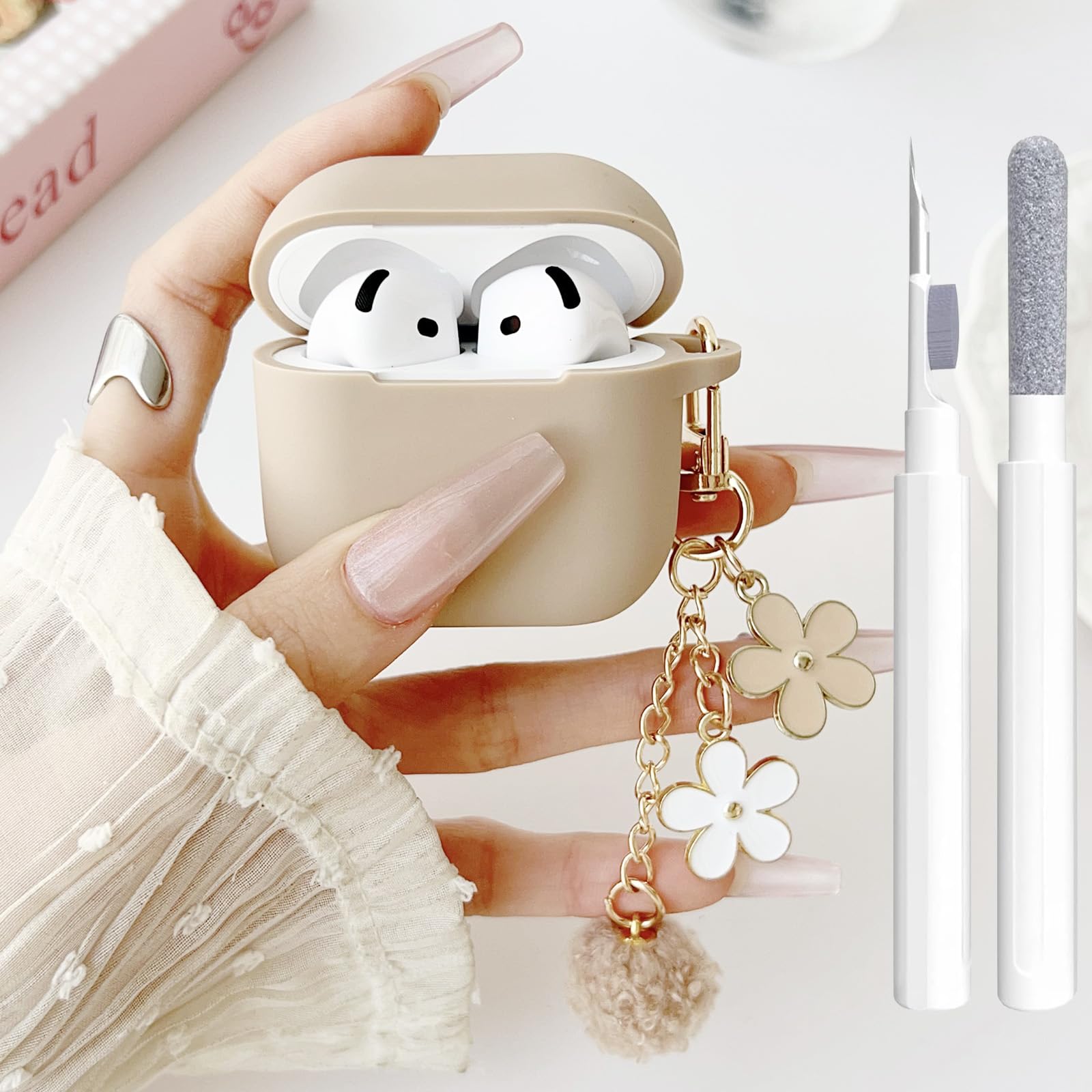 Amazon.com: Cute Case for Airpods 4 Cover for Girl Women with Pom pom ...