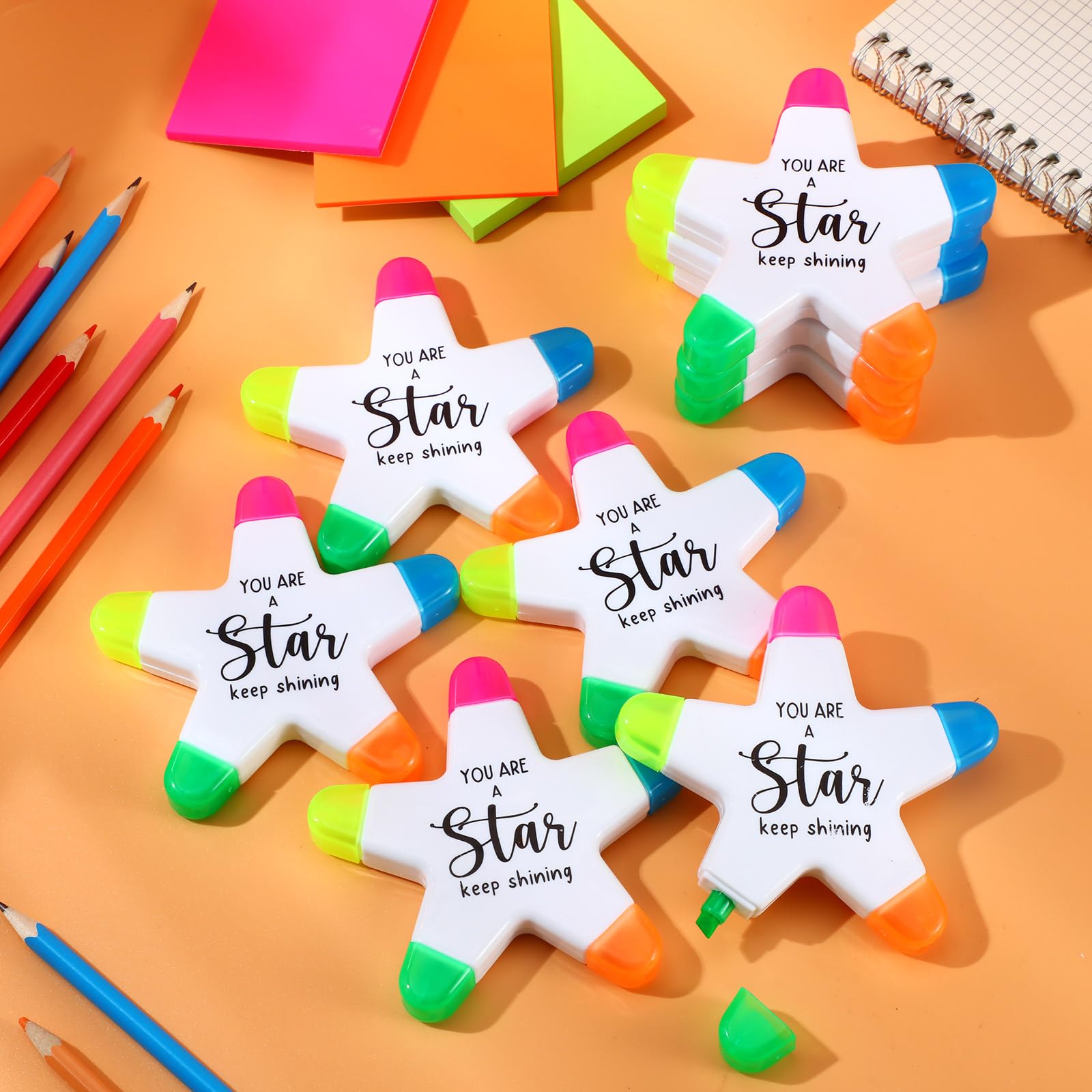 30 Pcs Inspirational Star Highlighters Brush Tip Highlighters 5 Colors ...