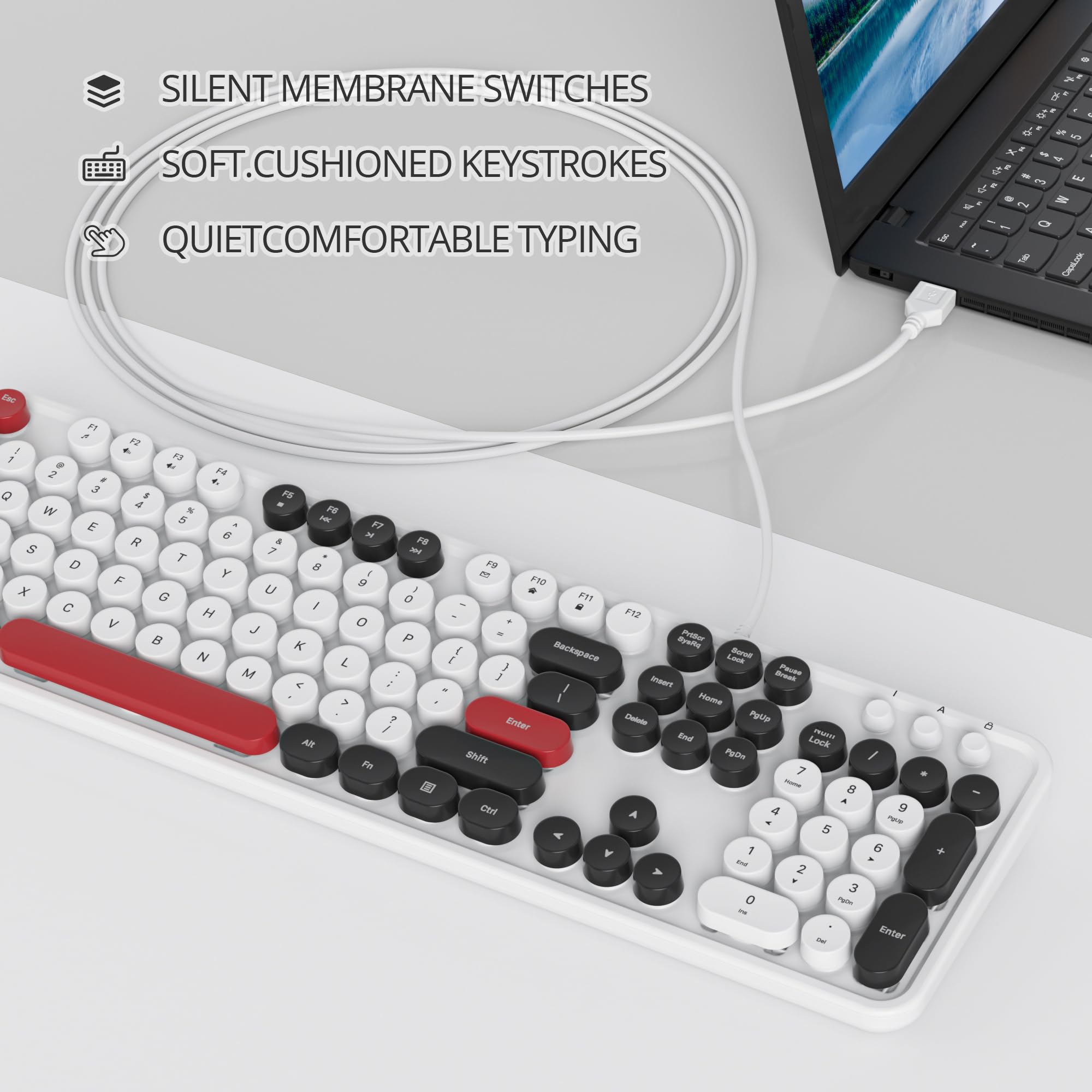 Snapklik.com : Owpkeenthy Wired Cute Keyboard, Plug And Play USB Retro ...