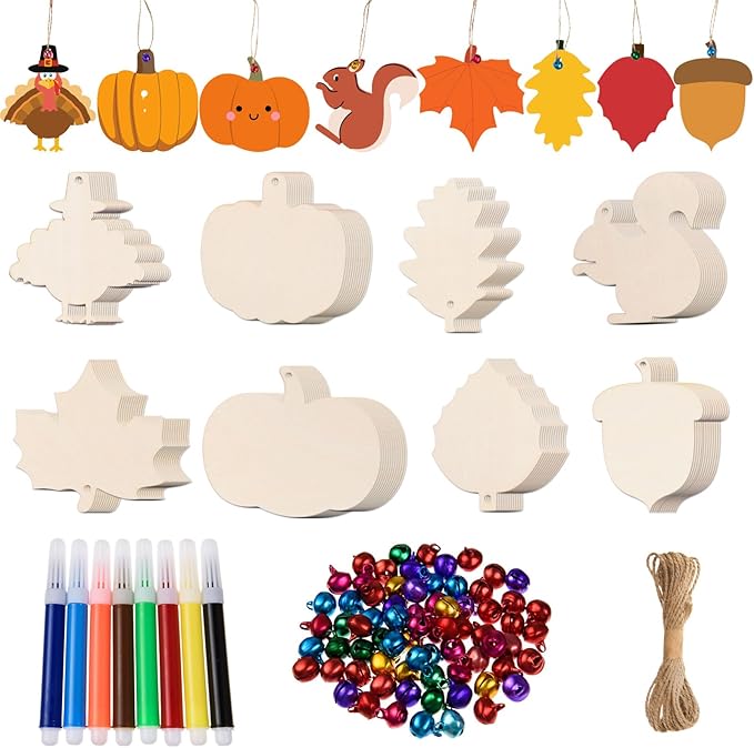 Amazon.com: AWIZOM 72 Pcs Unfinished Thanksgiving Wooden Ornaments ...