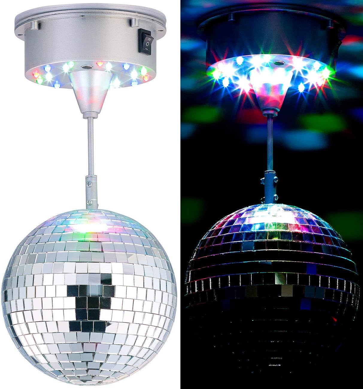 Lunartec Diskokugel: Selbstdrehende Discokugel mit Sockel und 18 ...