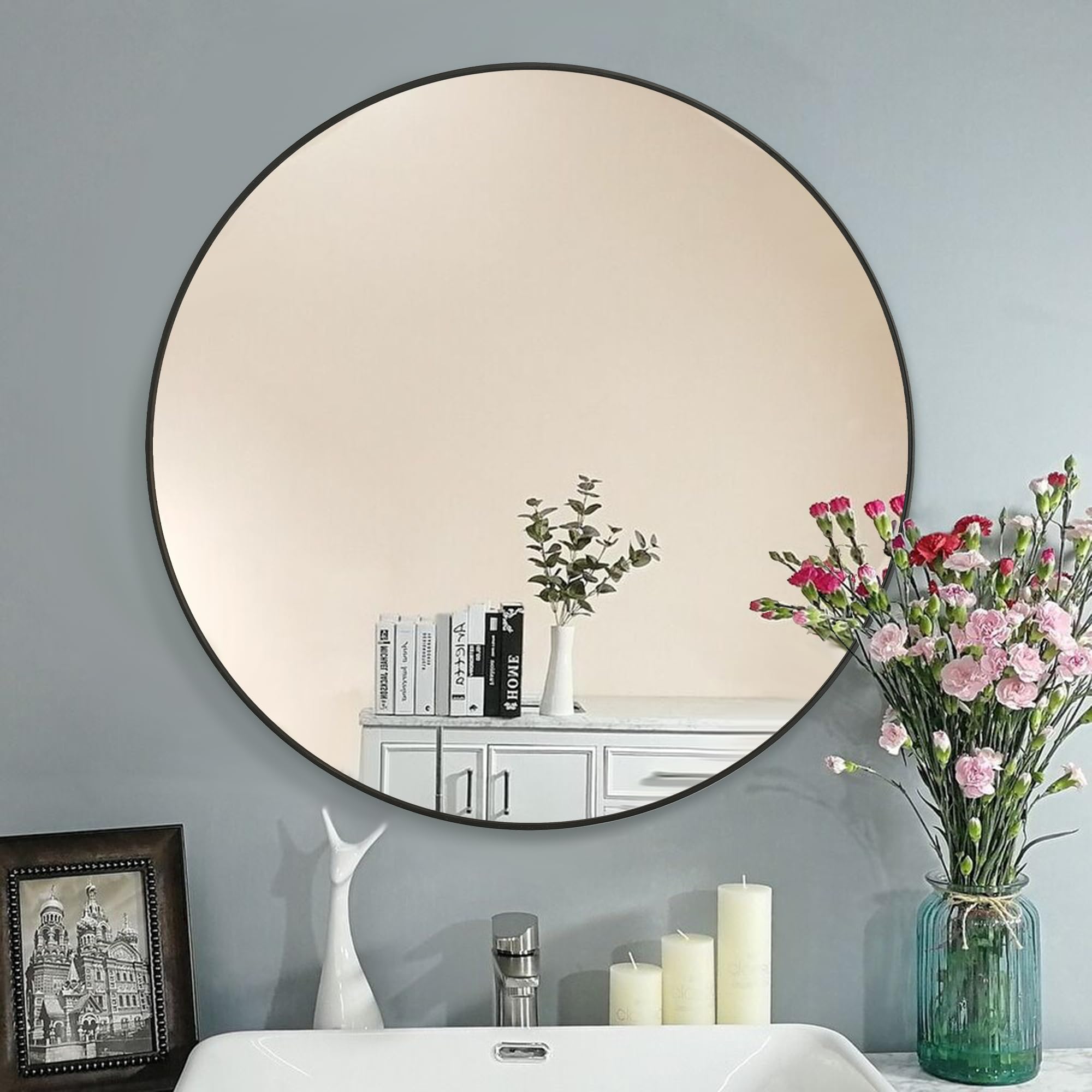 Tanmicoshomy Circle Mirrors for Wall 24 Inch,Round Wall Mirror with ...