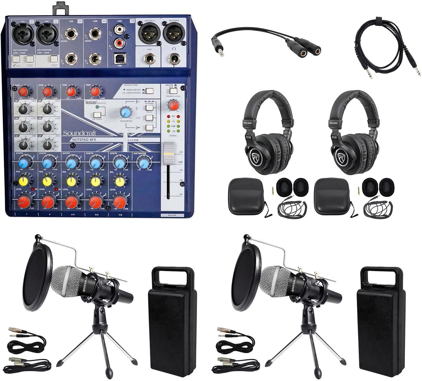 Amazon.com: 2 Person Podcasting Podcast Kit Soundcraft Mixer+Headphones ...