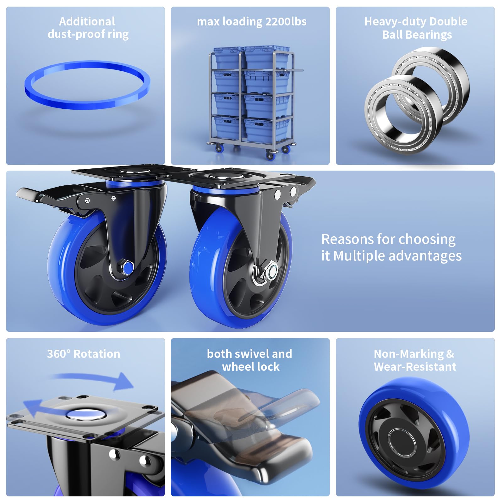 Snapklik.com : 6 Inch Swivel Caster Wheels, Casters Set Of 4 Heavy Duty