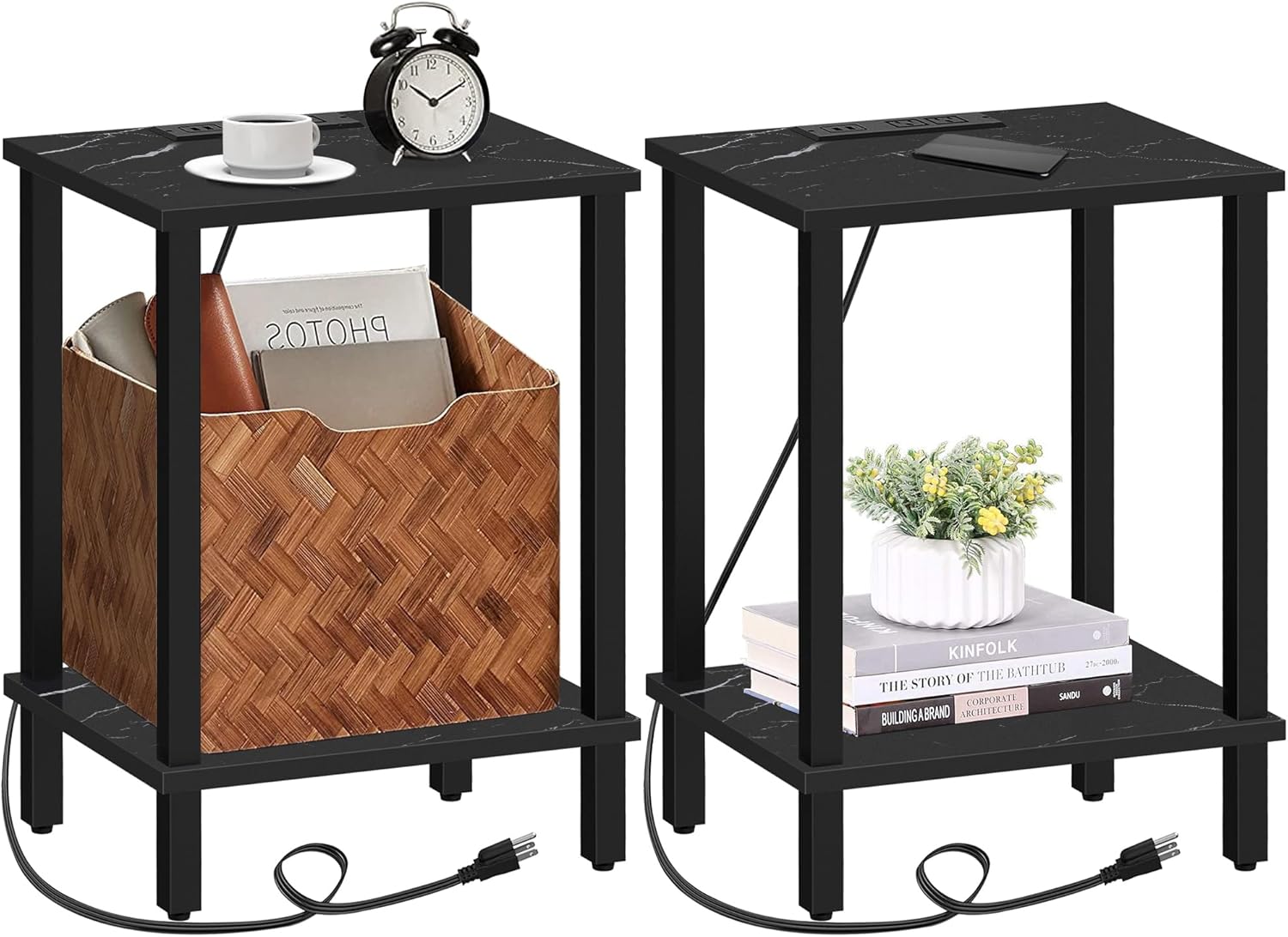 Amazon.com: TUTOTAK End Table with Charging Station, Set of 2, Small ...