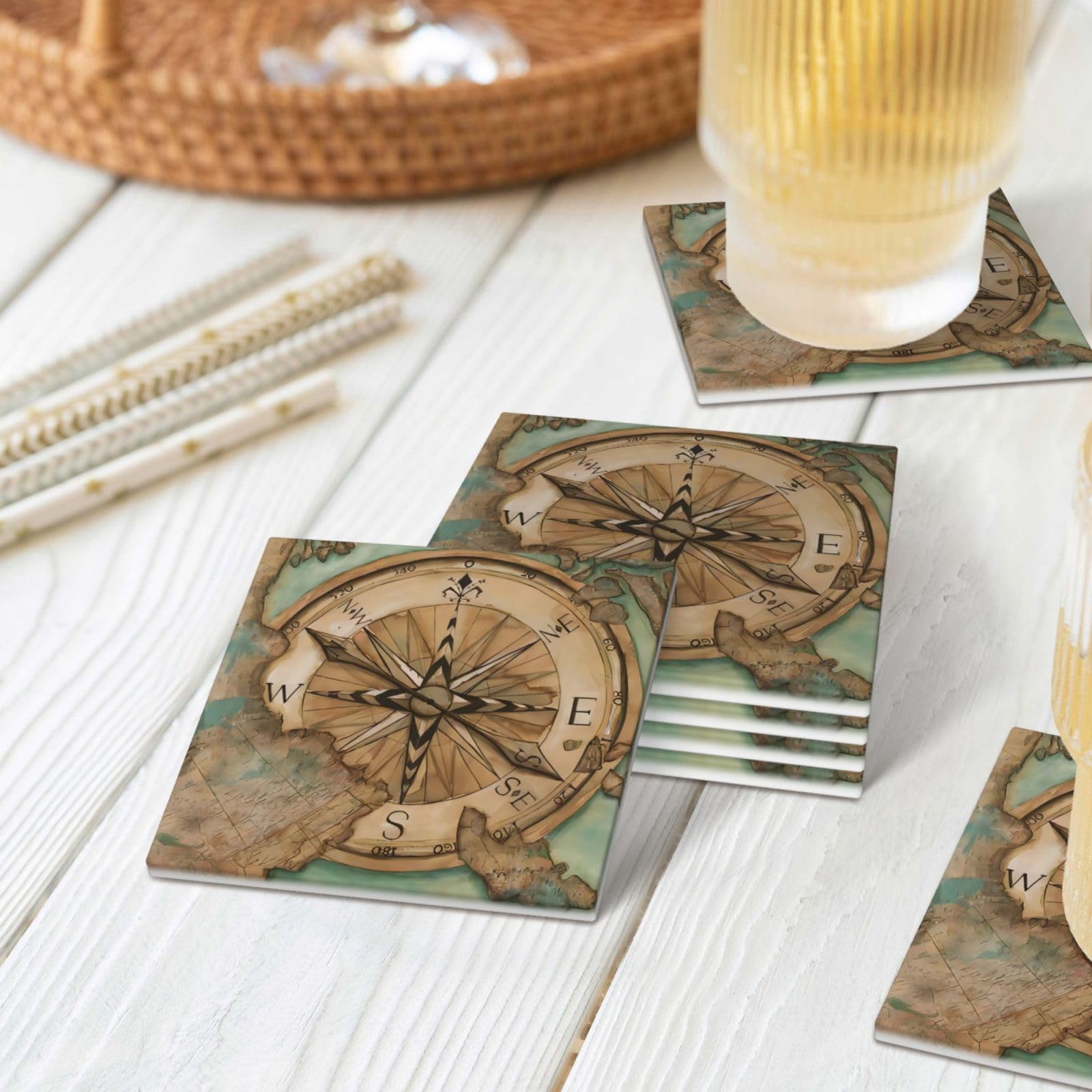 Nautical Chart Marble Coasters Old World Map Nautical Anchor Monogram