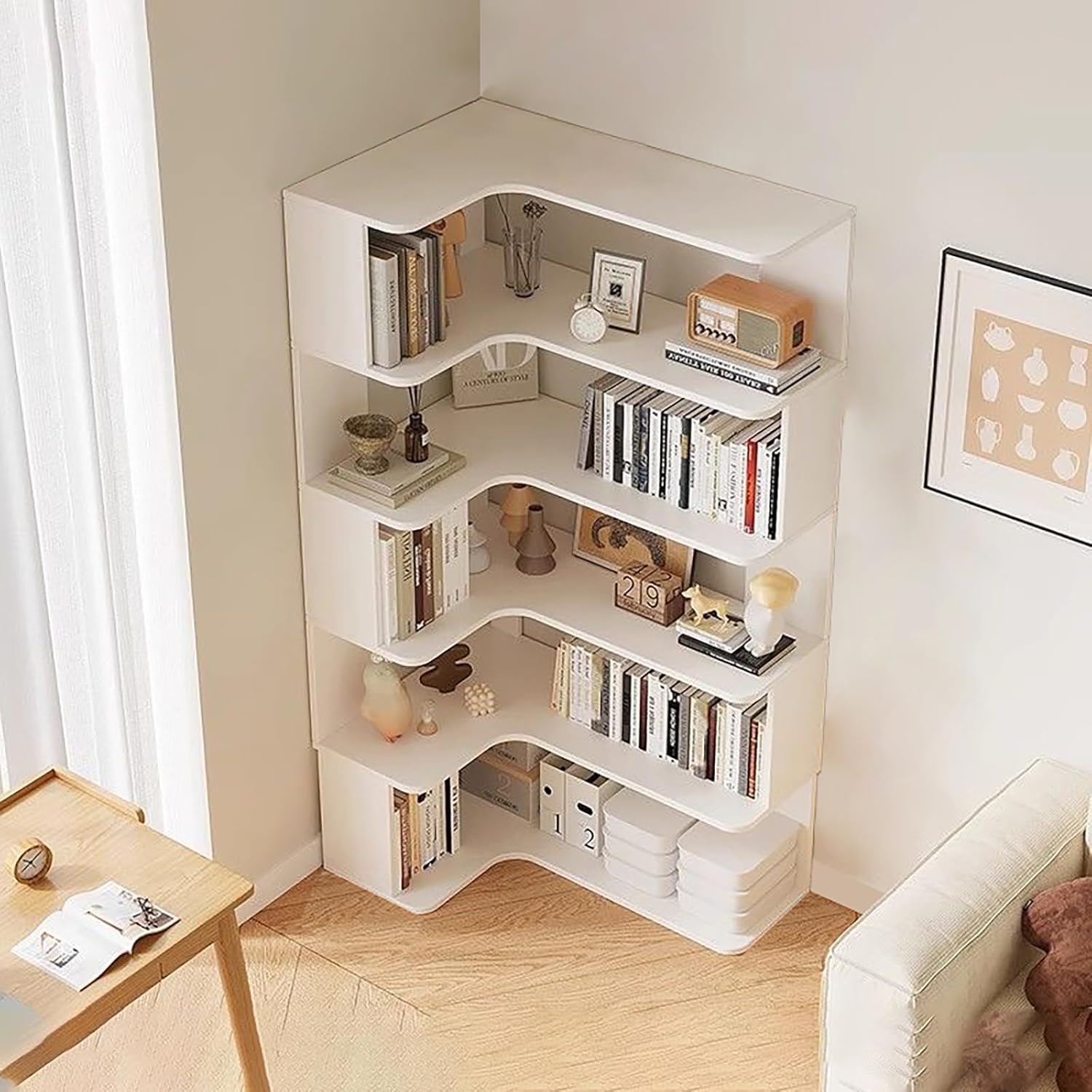 Amazon.com: JIXDILO Modern Vertical Corner Bookshelf,Solid Wood Wall ...