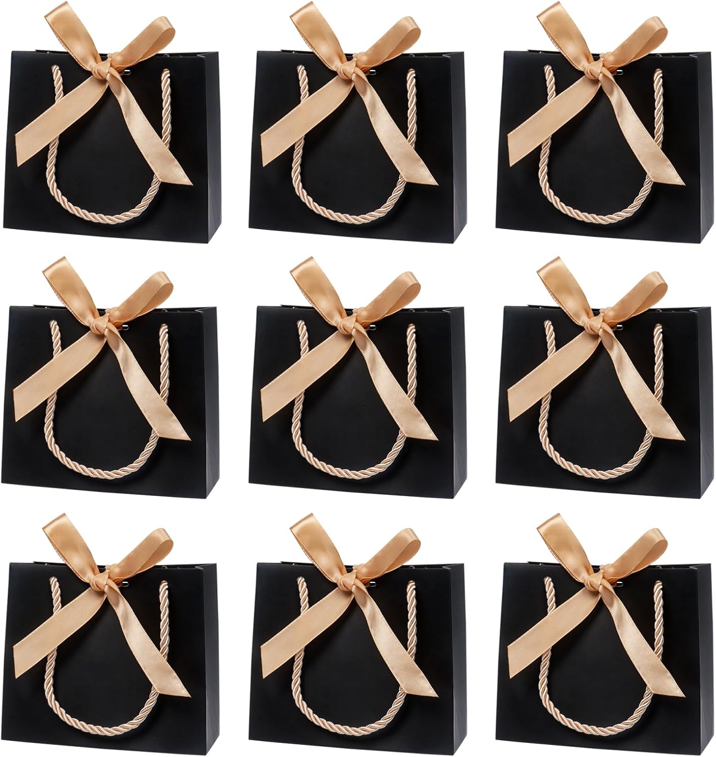 10 Pack Small Black Gift Bags with Ribbons and Handles - Mini Party ...