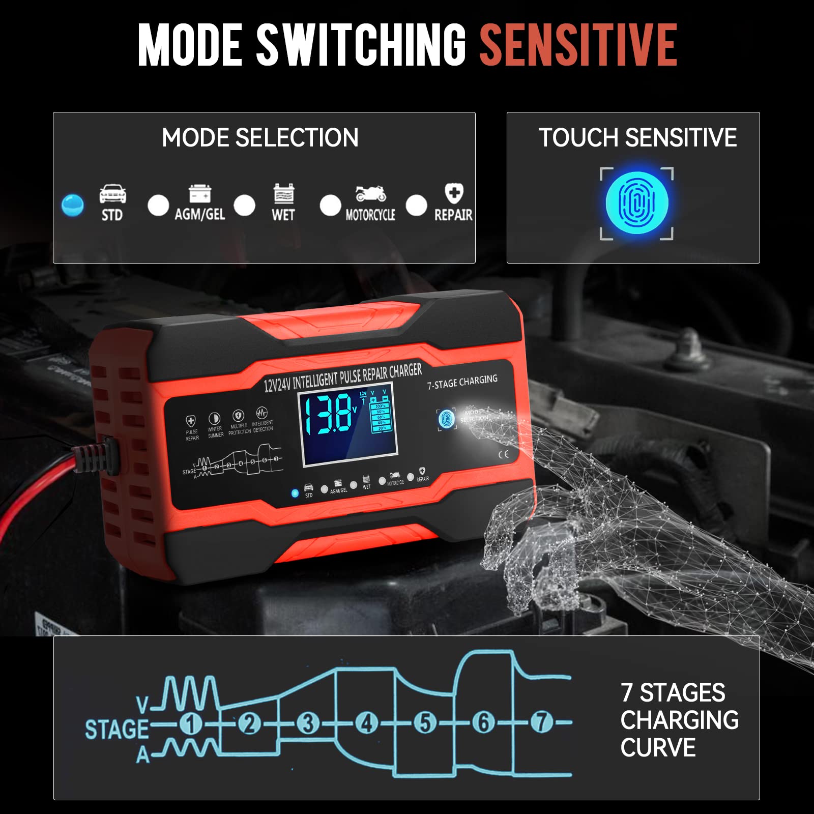Buy color tree Battery Charger 10-Amp 12V and 24V Fully-Automatic Smart ...