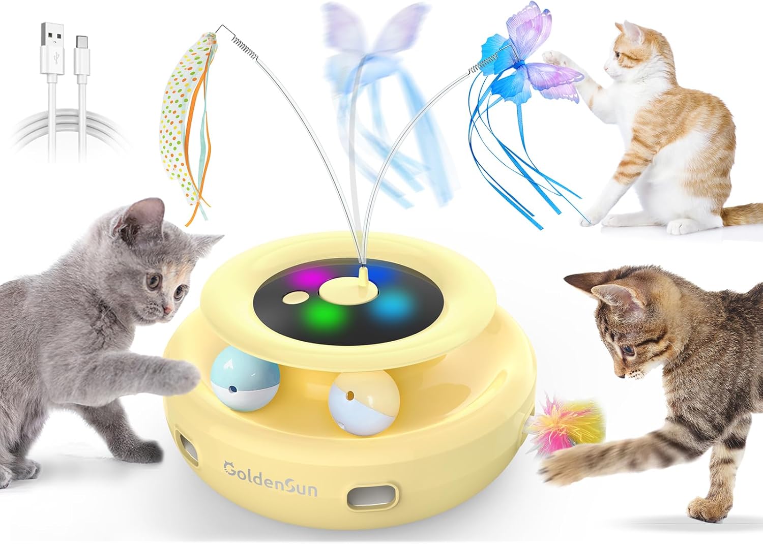 GoldenSun 3-In-1 Interactive Cat Toys for Indoor Cats Adult, Smart Cat ...