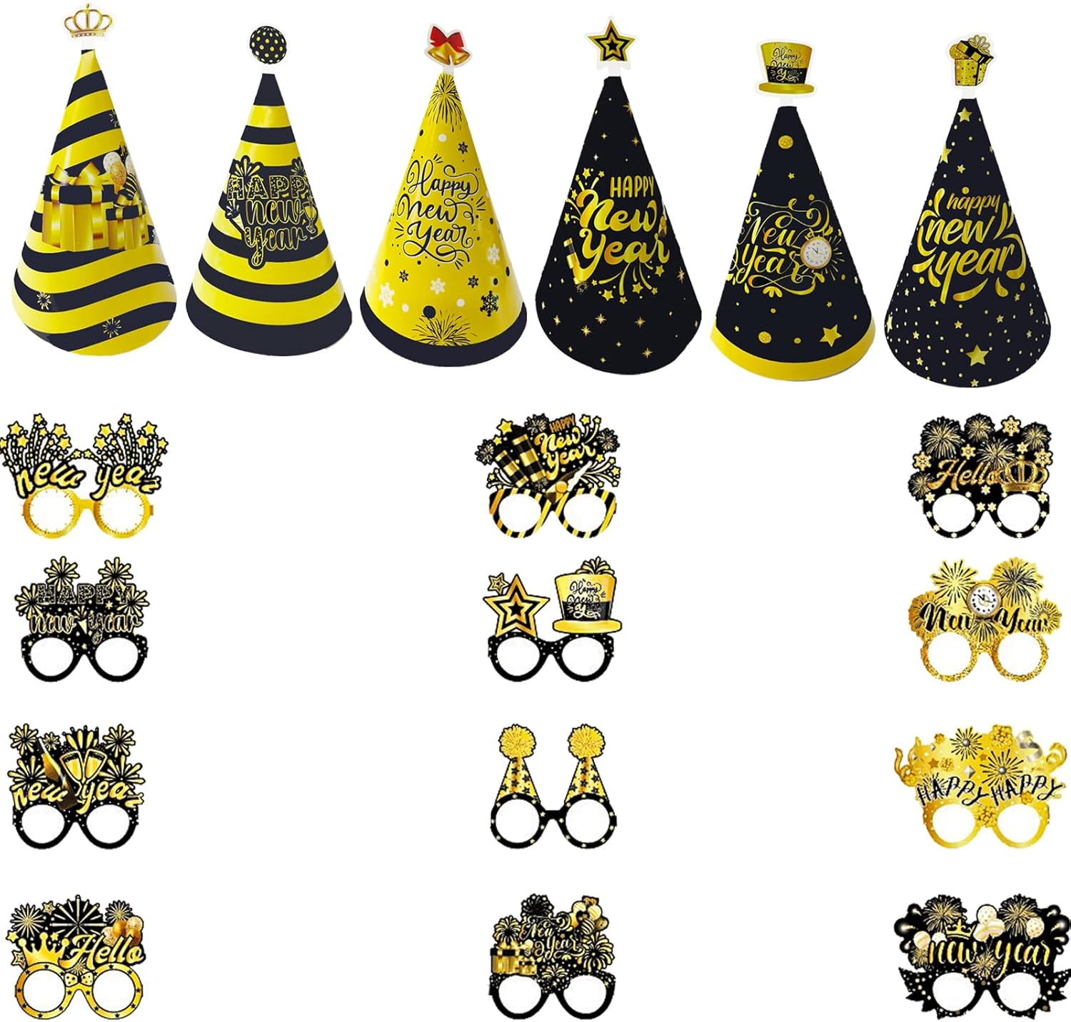 Amazon.com: Qpout New Years Eve Party Supplies - 24PC, hats and glasses ...