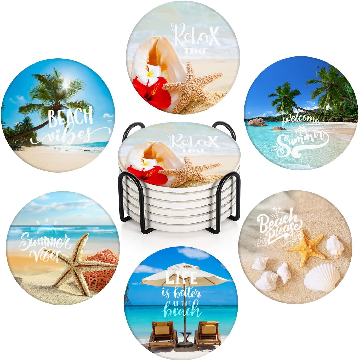 Amazon.com: 8 Pieces Stone Coasters with Holder for Drinks, Cork Base ...