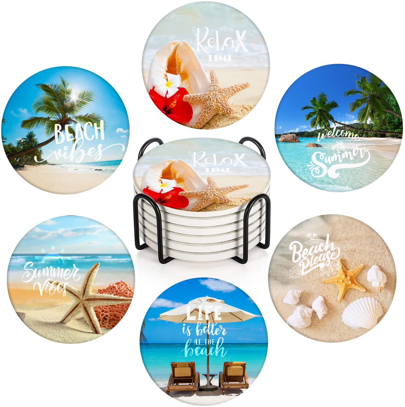 Amazon.com: Britimes Coaster for Drinks Set of 6, Tropical Beach ...