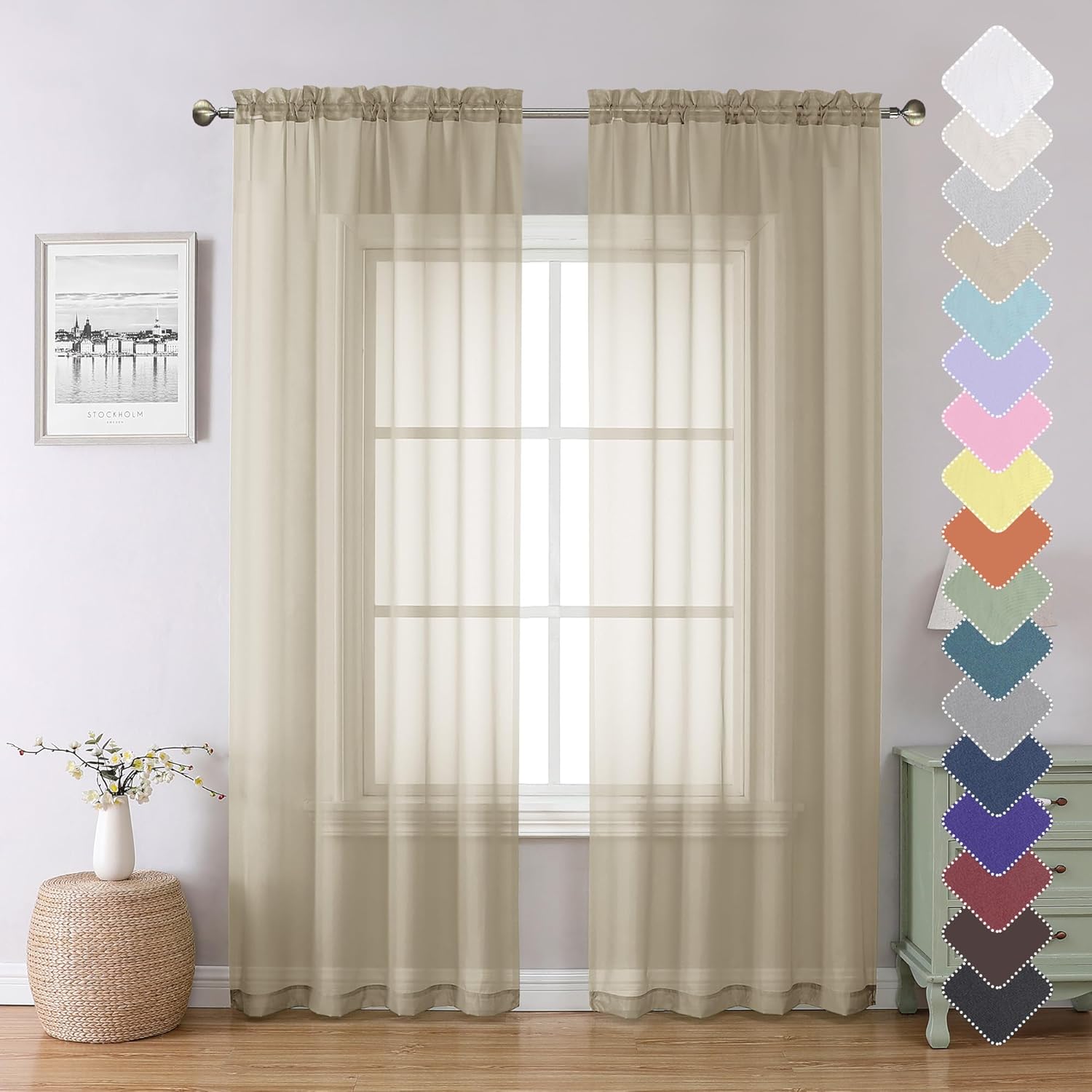 Amazon.com: Lecloud Taupe Sheer Curtains 84 Inches Long 2 Panels, Light ...