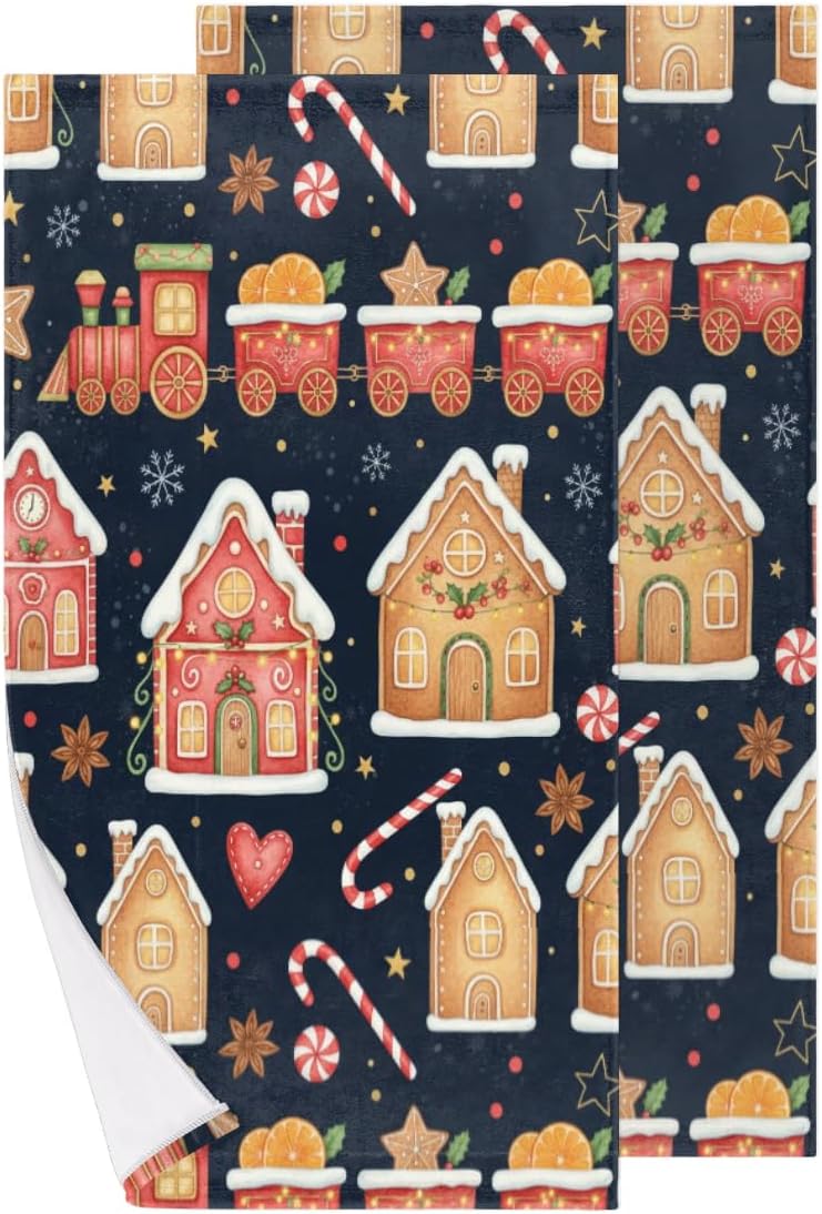 Amazon.com: Chintiz Hand Towels Set of 2 - Christmas Gingerbread House ...