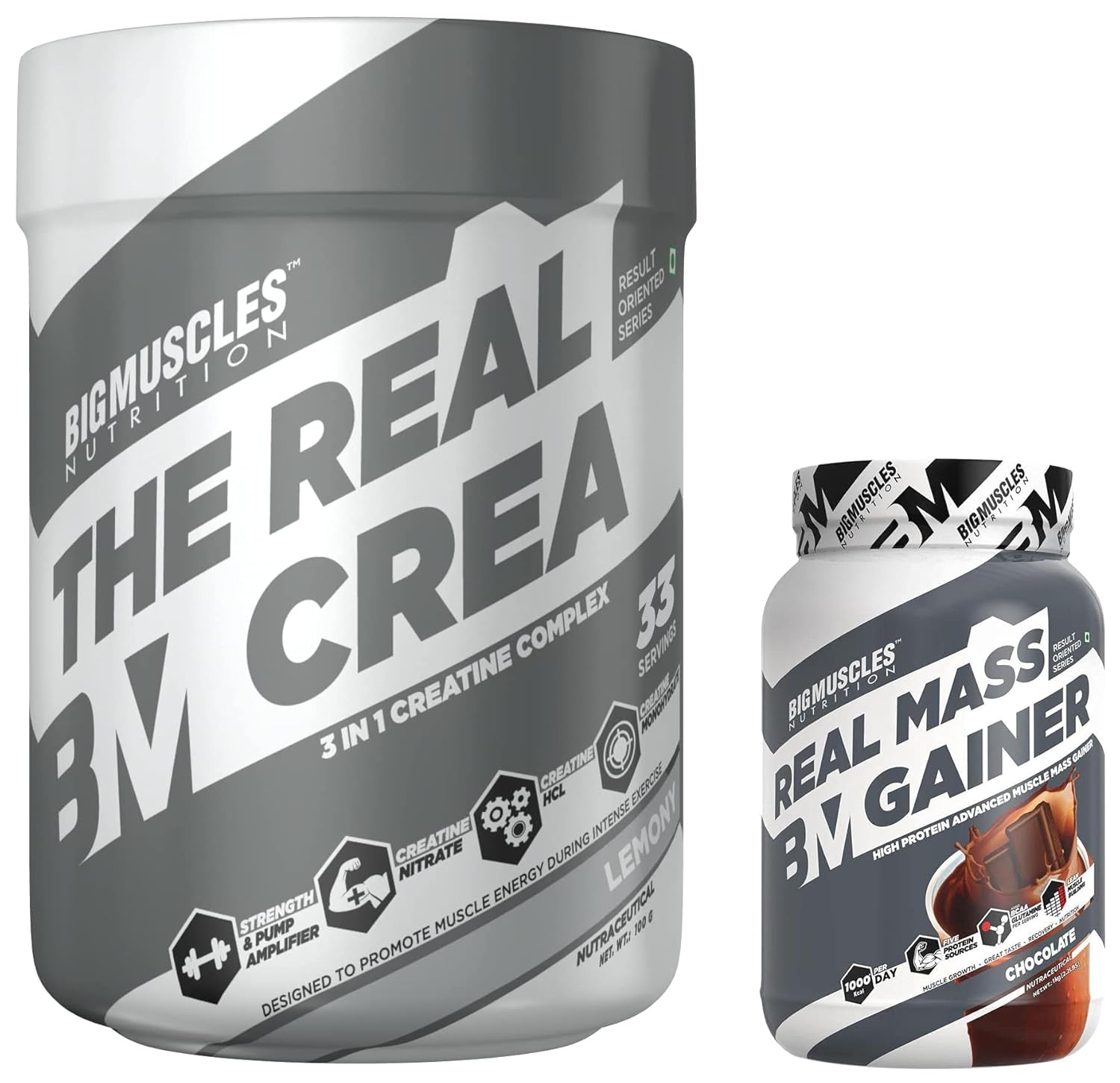 Bigmuscles Nutrition Real Mass Gainer [1Kg, Chocolate] & The Real Crea ...