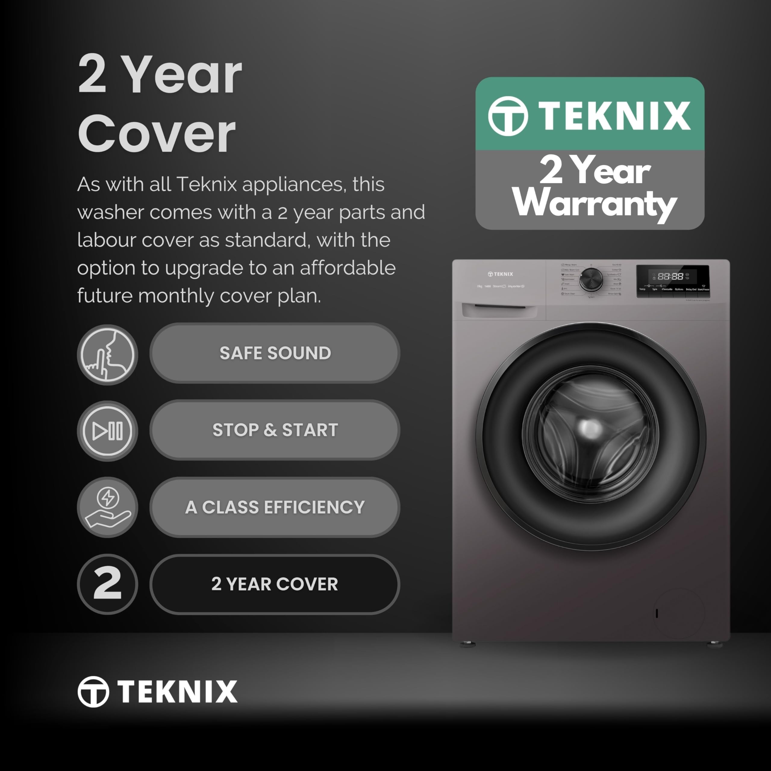 Teknix TKW8142HS Freestanding 8kg 1400 Spin Washing Machine, Front Load ...