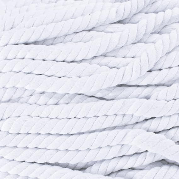 Premium Super Soft Colored Twisted Cotton Rope (White - 10 Feet X 1/2 ...