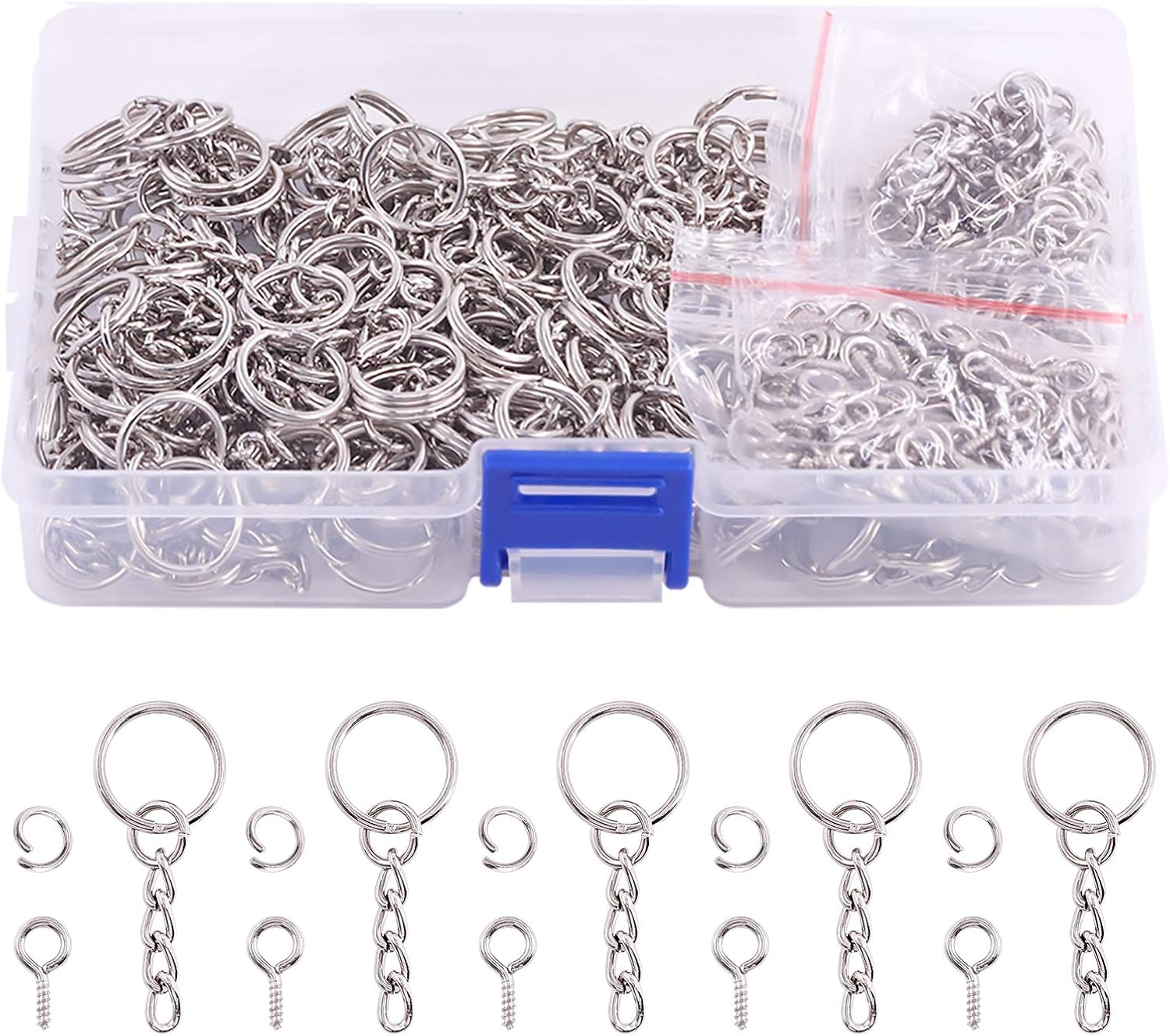 Amazon.com: Swpeet 450Pcs 3/5" 15mm Sliver Key Chain Rings Kit ...