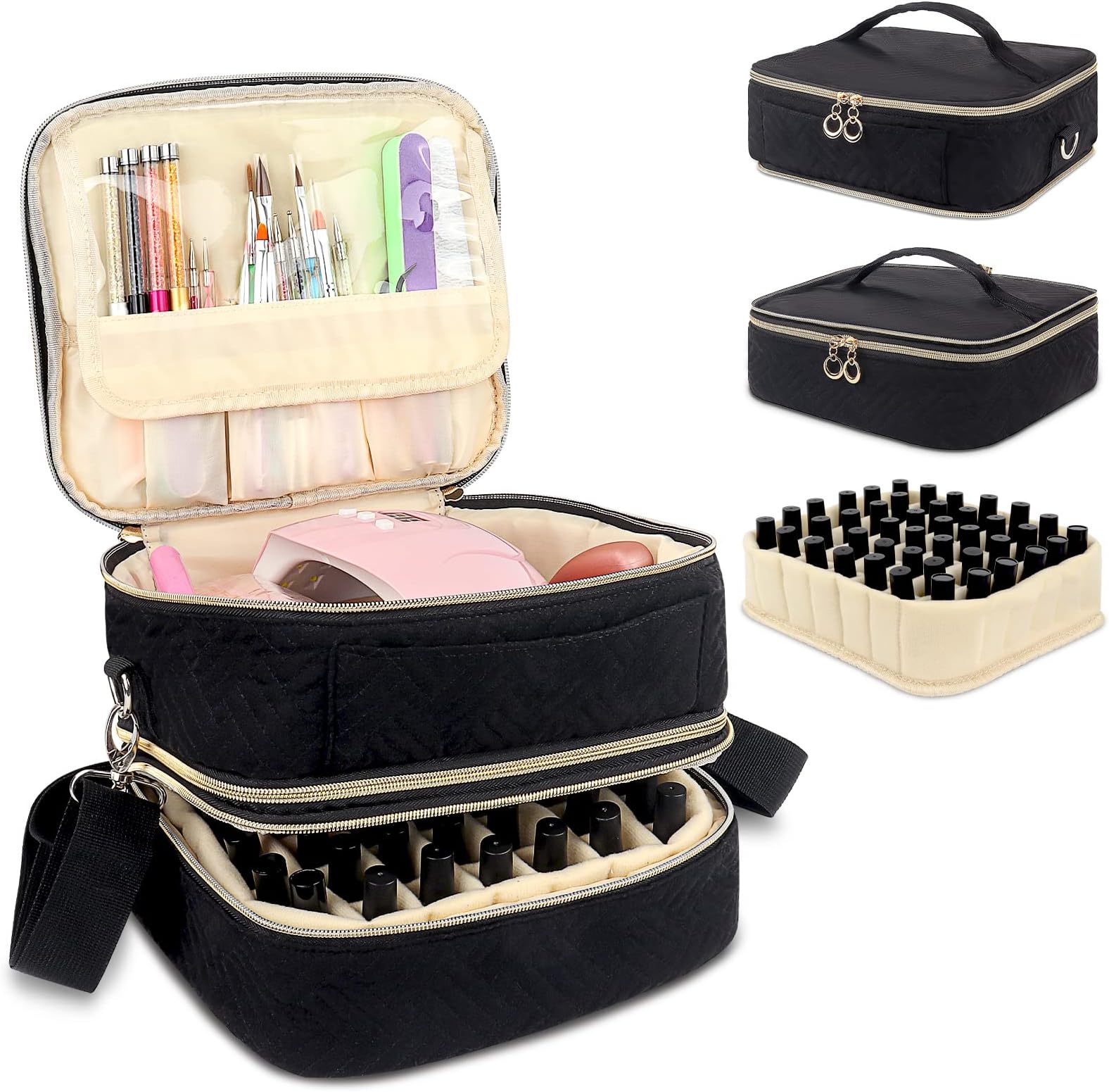 Amazon.com : Nail Polish Organizer Case, Detachable Double Layer Nail ...
