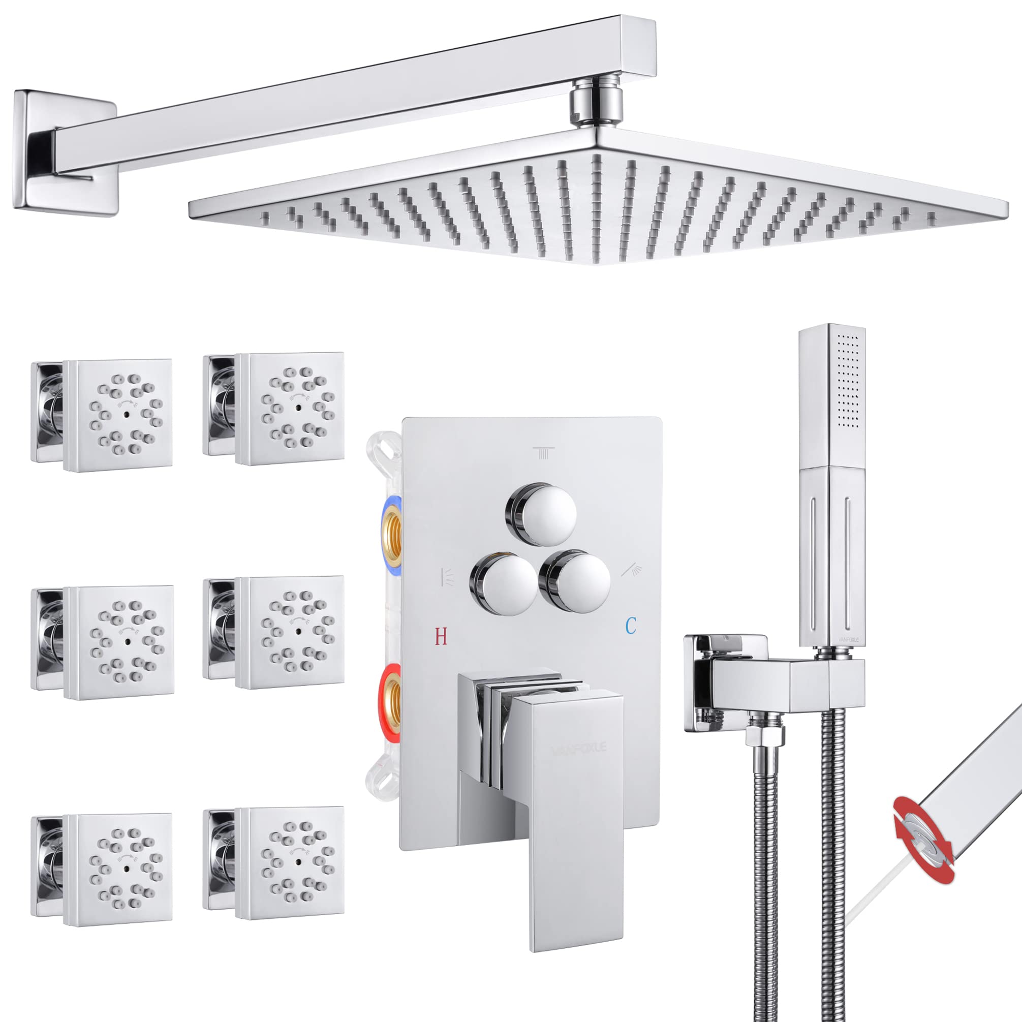 Snapklik.com : VANFOXLE Shower Faucet Set Chrome Shower System,Push Button Diverter Shower Faucet