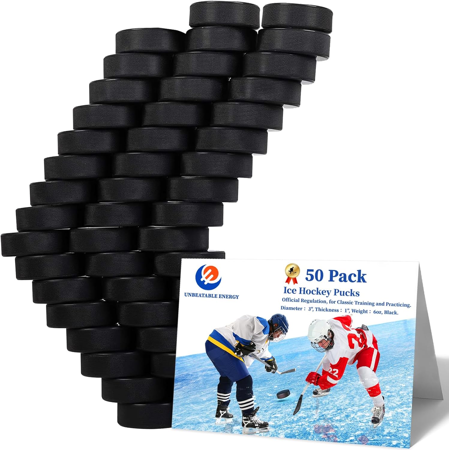 UNBEATABLE ENERGY Hockey Pucks 50 Pack, Hockey Puck (Black), Official ...