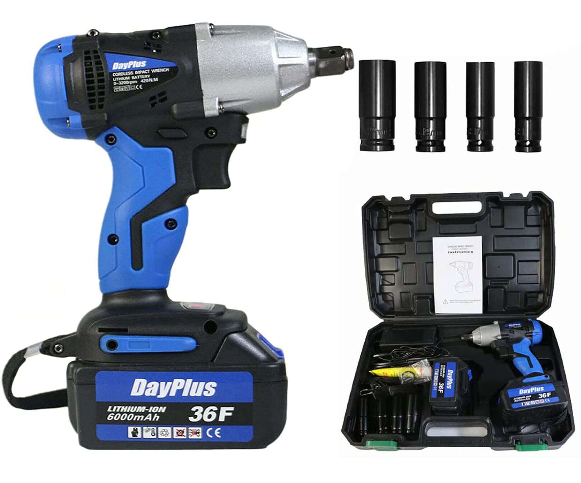 Buy Impact Wrench Electric Wheel Wrench 420Nm Maximum Torque Cordless ...