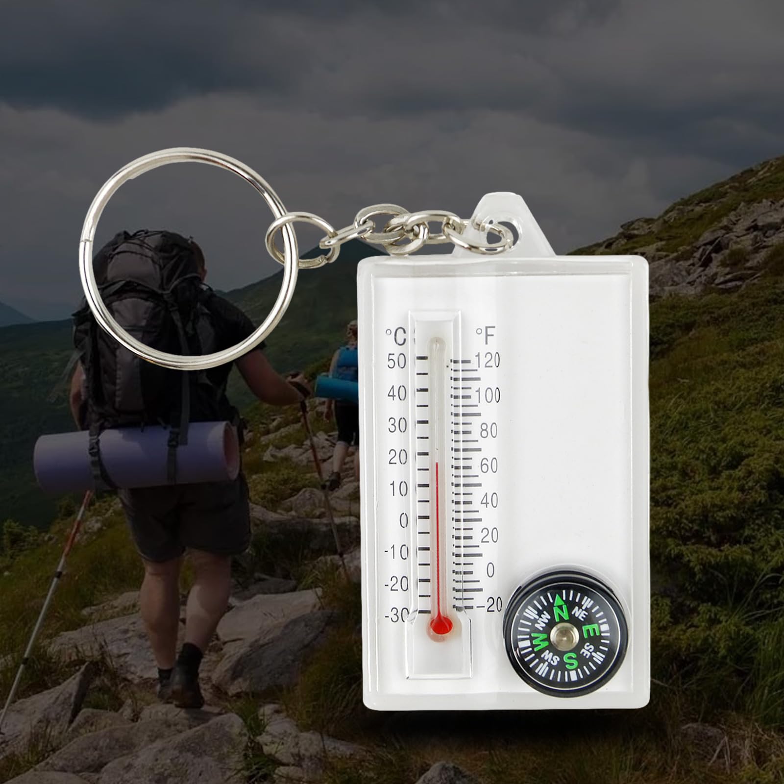 Compass Thermometer Keychain Mini Keychain Thermometer & Compass ...