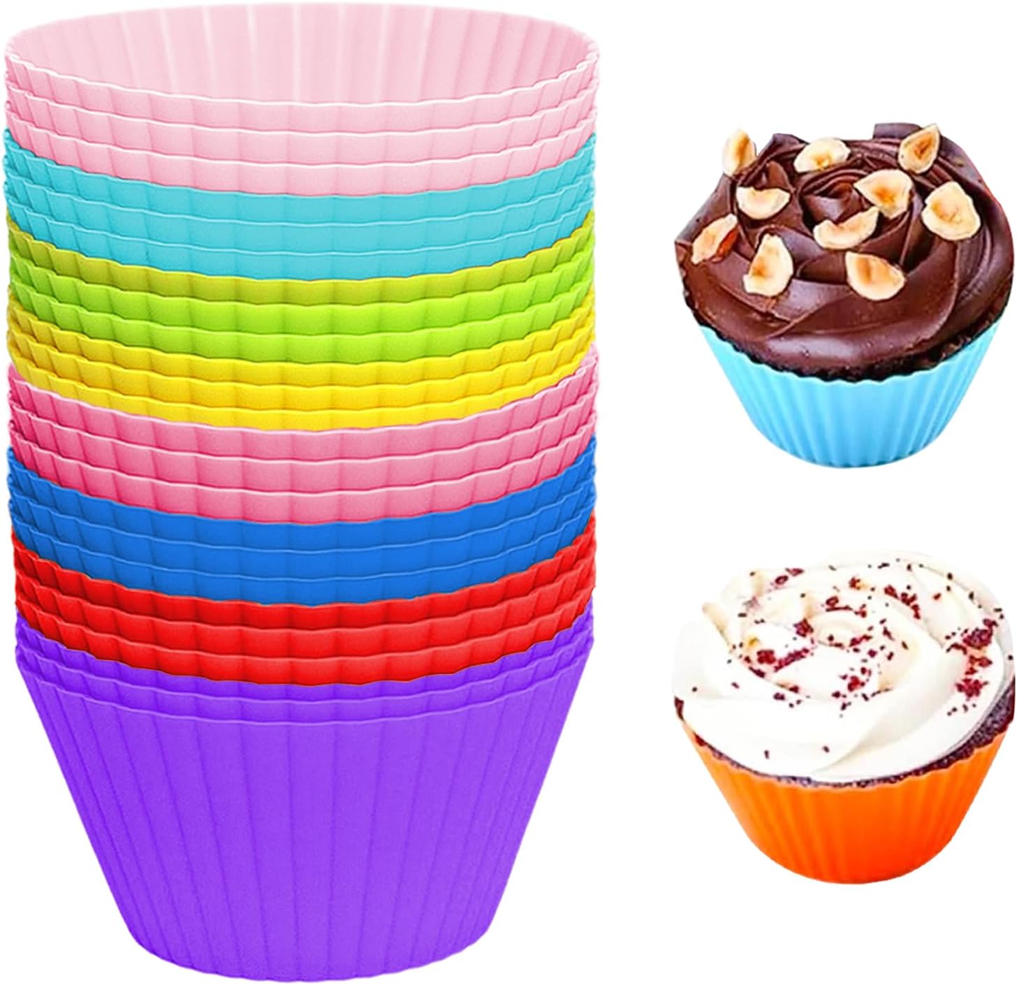 Outtshop Silicone Cupcake Cases, 24 Pack Reusable Muffin Cases ...