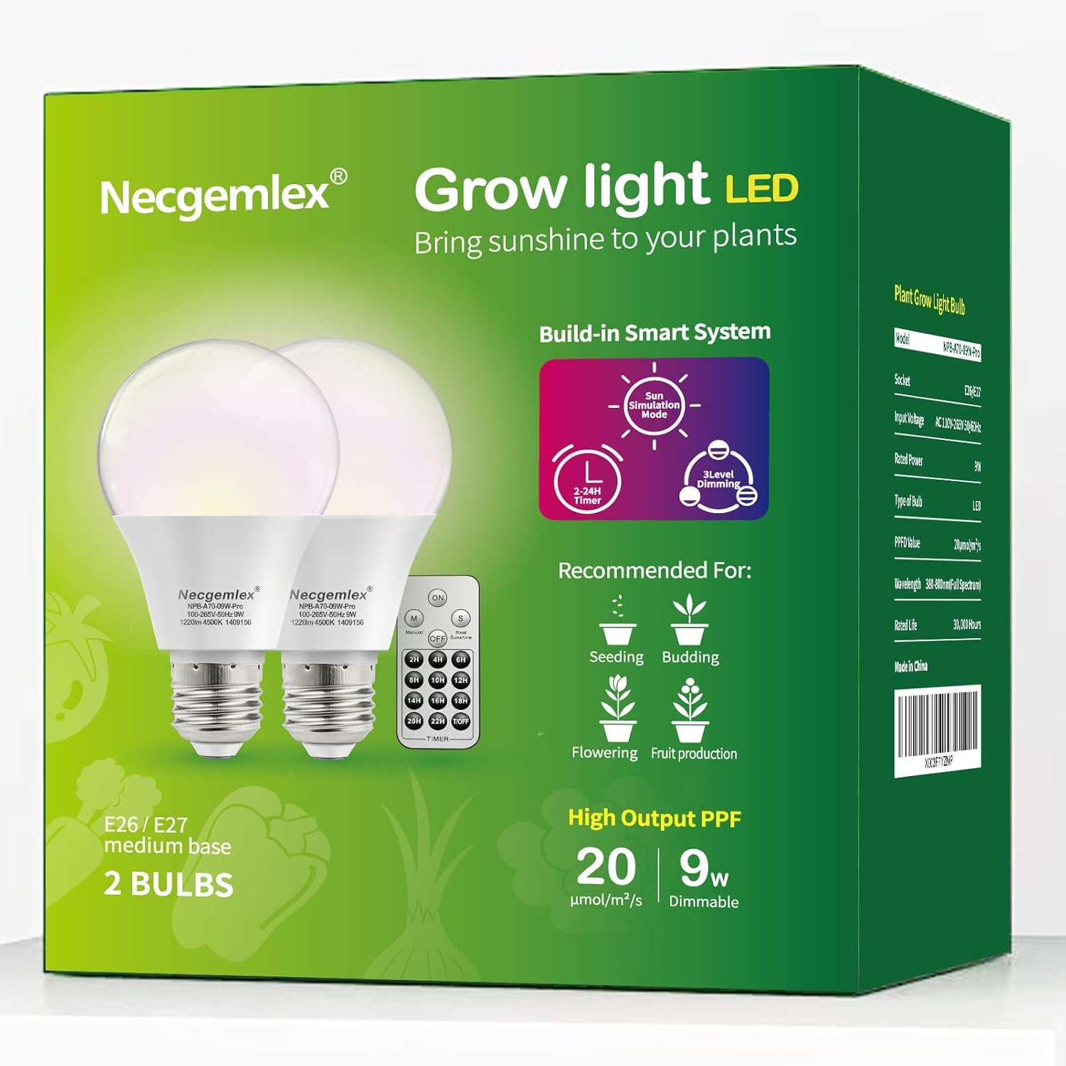 Amazon.com: Necgemlex Smart LED Grow Light Bulbs with Remote Controller ...
