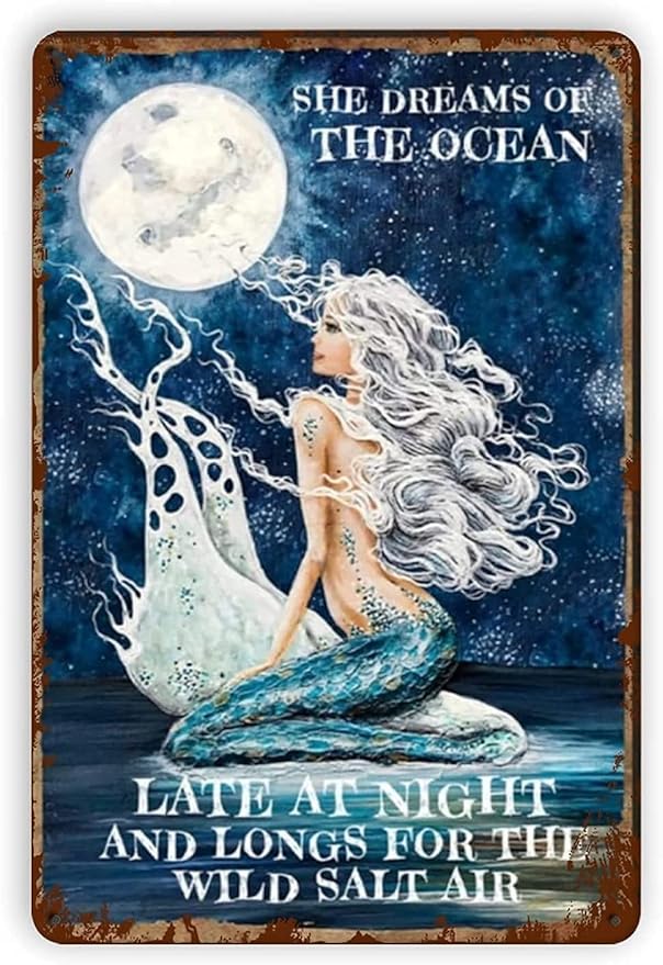 Amazon.com: Vintage Mermaid Her Dream Ocean Metal Tin Sign 8x12 inch ...