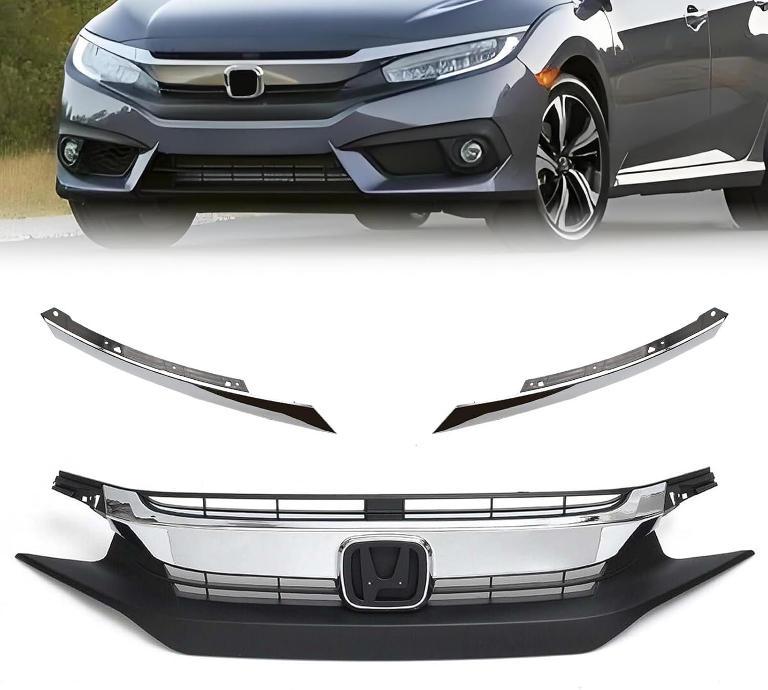 Amazon.com: Kspeed 3PCS Front Bumper Grille Fit 2016 2017 2018 Honda Civic Coupe Sedan Front ...