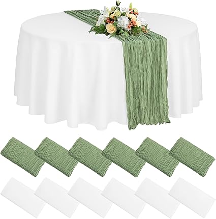 Amazon.com: JALANCY 6 Set 90” White Round Tablecloth and 35x120” Sage ...