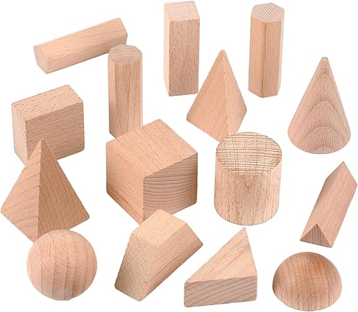 Amazon.com: Syhood 15 Pcs 3D Shapes Geometric Solids Wooden Shapes ...