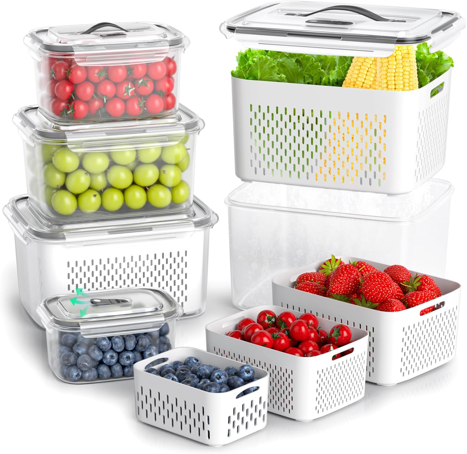 Amazon.com: Potchen 6 Pcs Fruit Vegetable Storage Containers Plastic ...