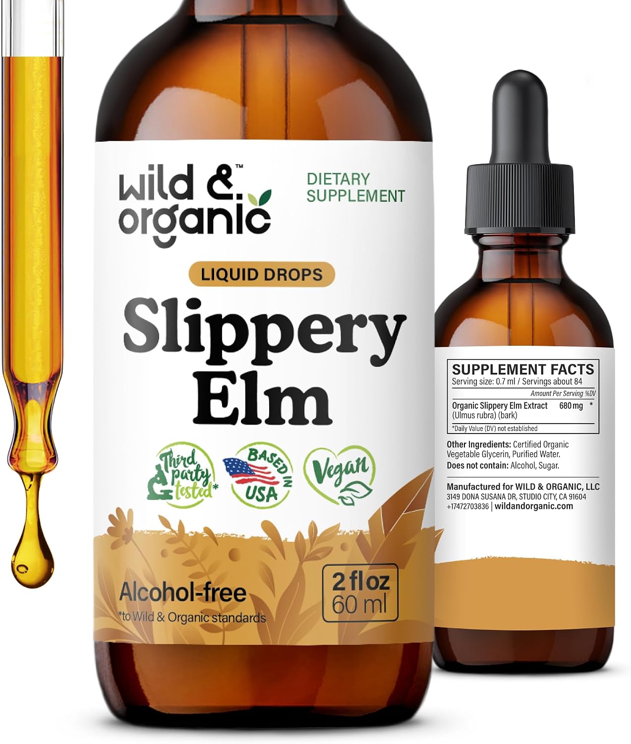 Amazon.com: Wild & Organic Slippery Elm Drops - Lung, Digestive & Women ...