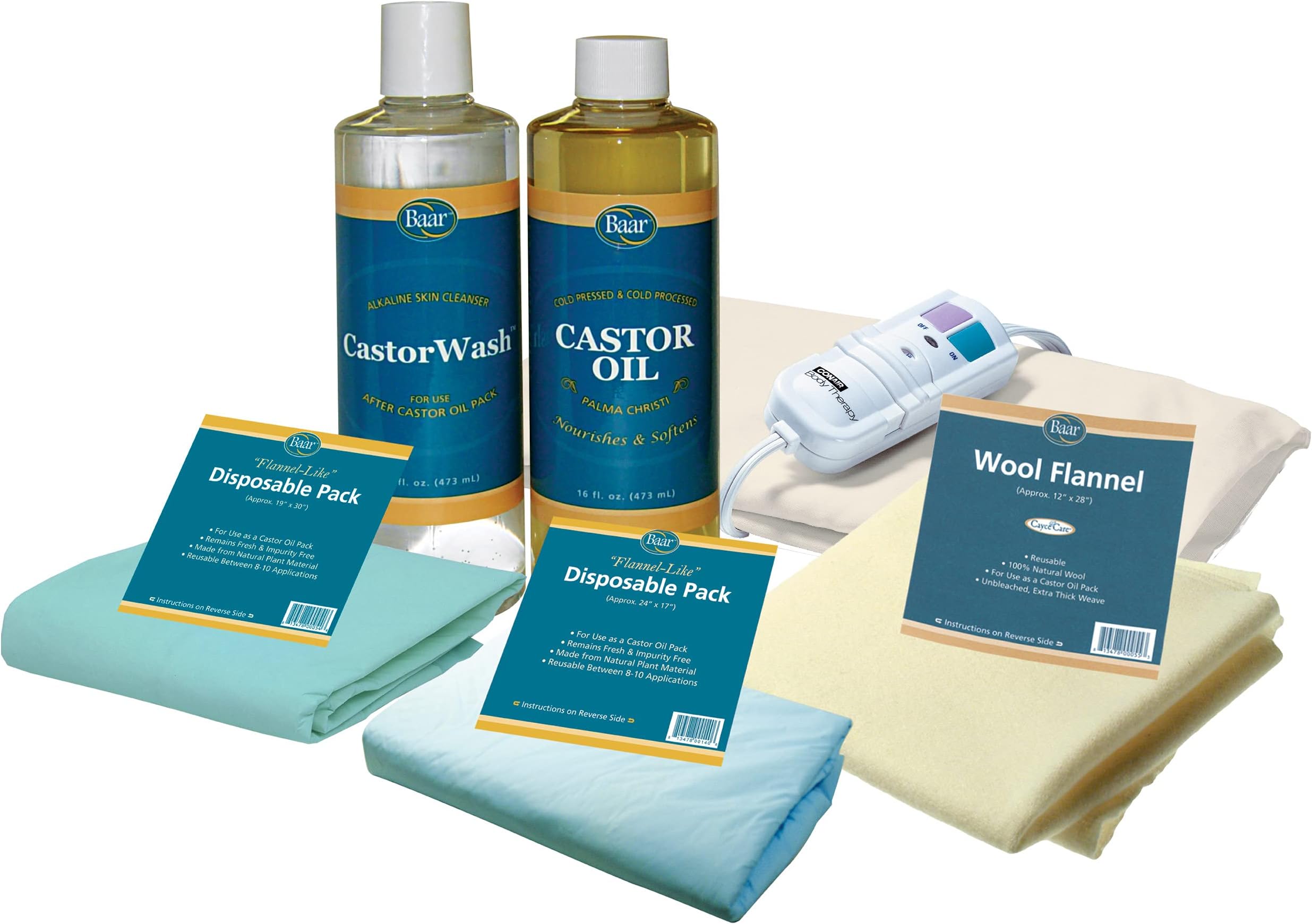 Amazon.com : Baar Castor Oil Packs Kit: Heating Pad with Auto Shut Off ...