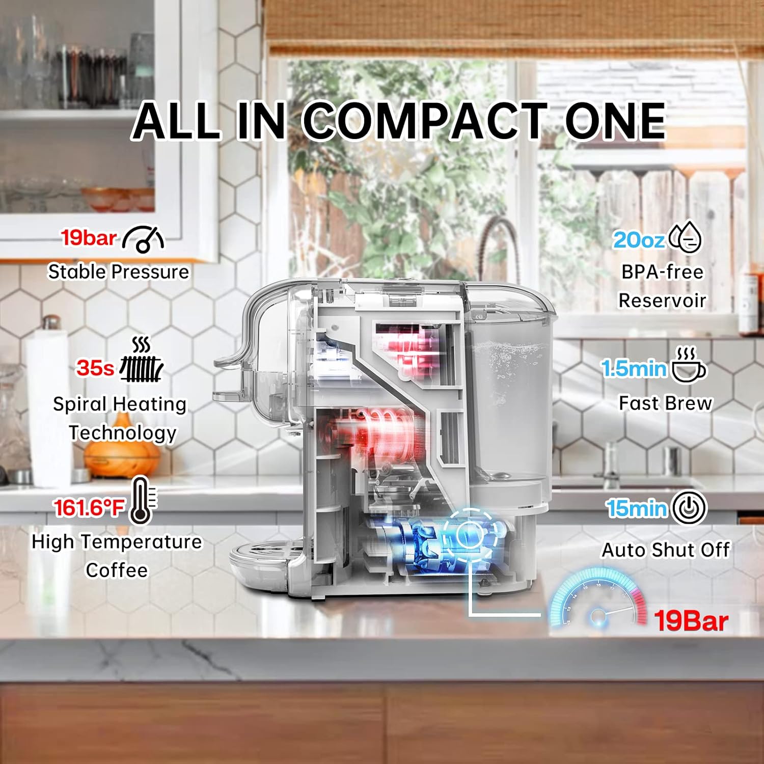 Buy Compact Coffee Maker for Single Pods, HiBREW 5-in-1 Espresso ...