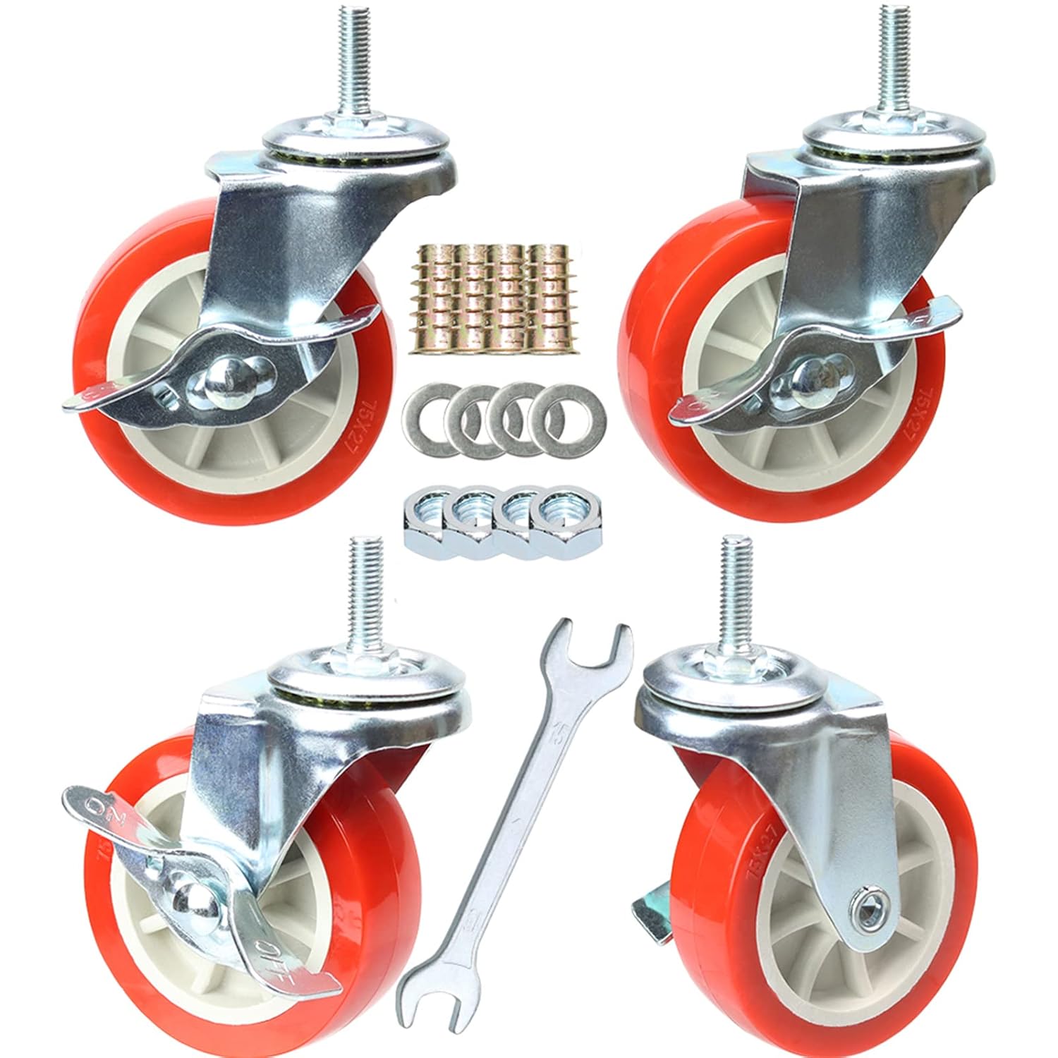 Caster Wheels, 3 Inch Heavy Duty Casters Threaded Stem Casters No Noise ...